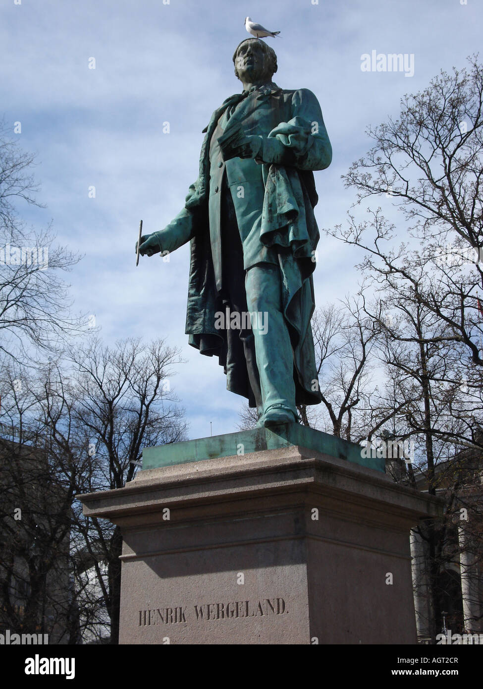 Statue of Henrik Wergeland with pigeon on his head, Oslo, Norway Stock ...