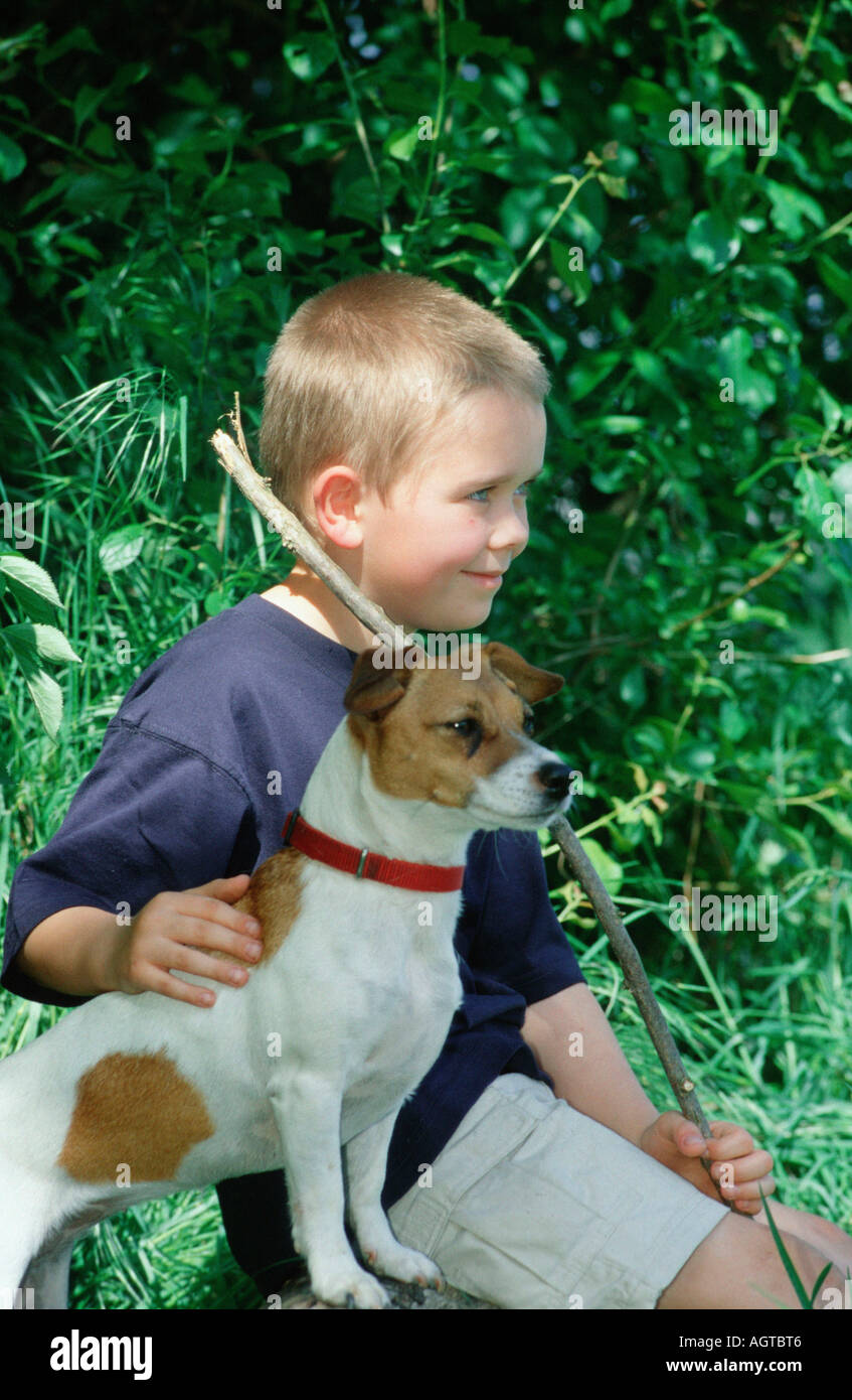 Boy with Jack Russell Terrier Stock Photo - Alamy