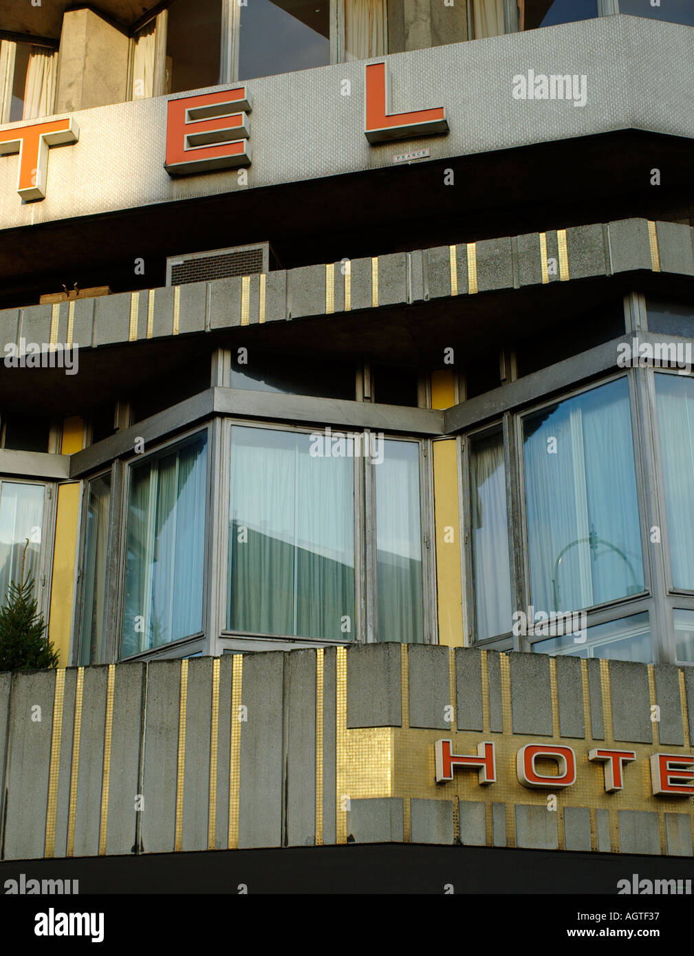 Detail showing modernist frontage of Central London hotel Stock Photo ...