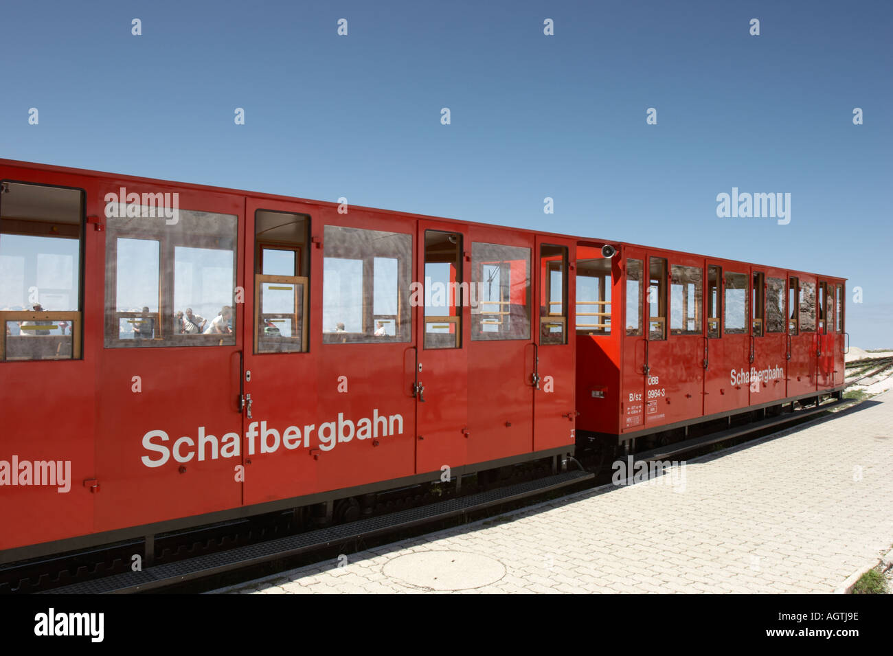 Vintage train at the at the cog railway station on top of Schafberg ...