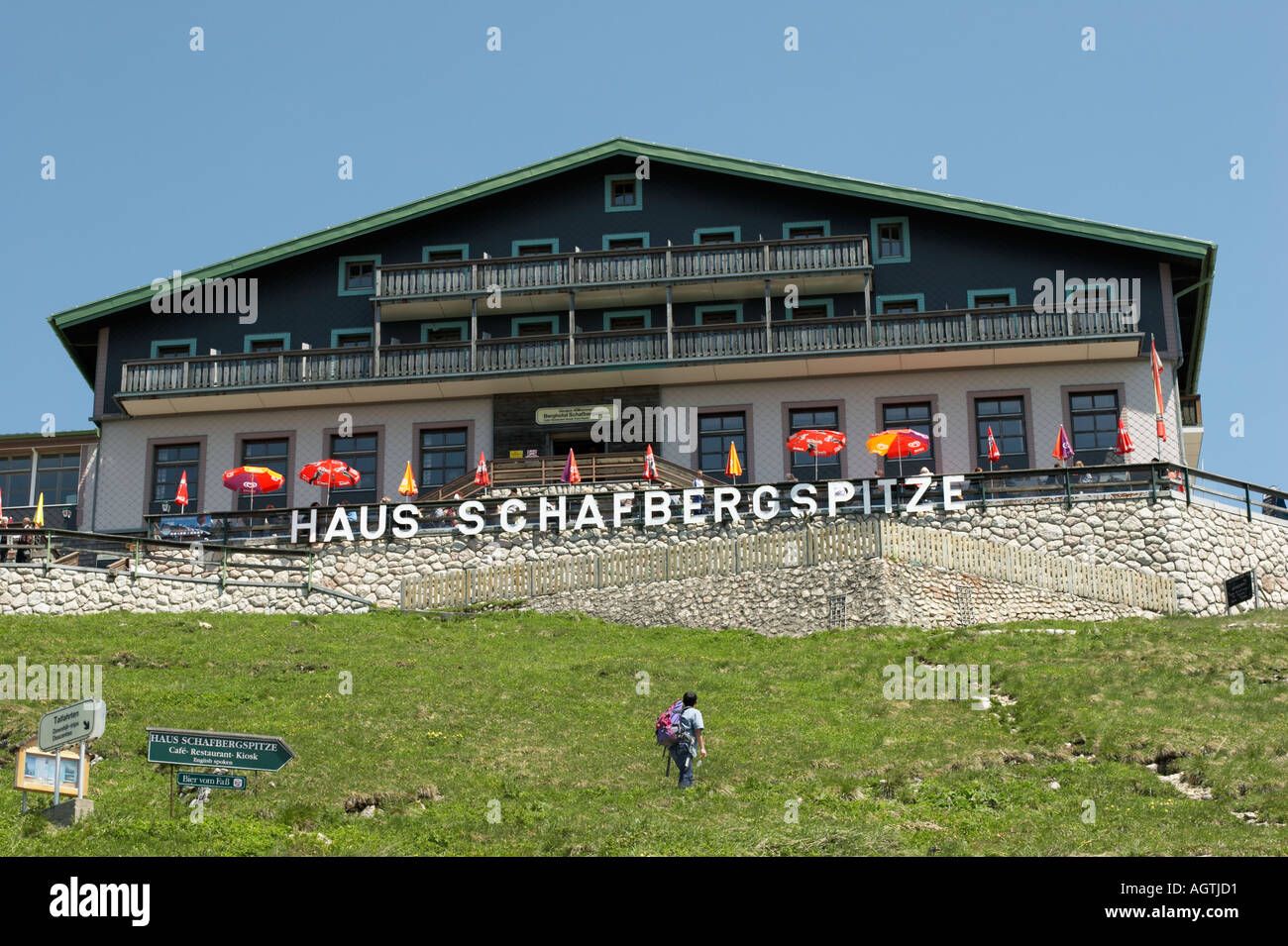 Hotel Schafbergspitze on the top of Schafberg mountain. Salzkammergut ...