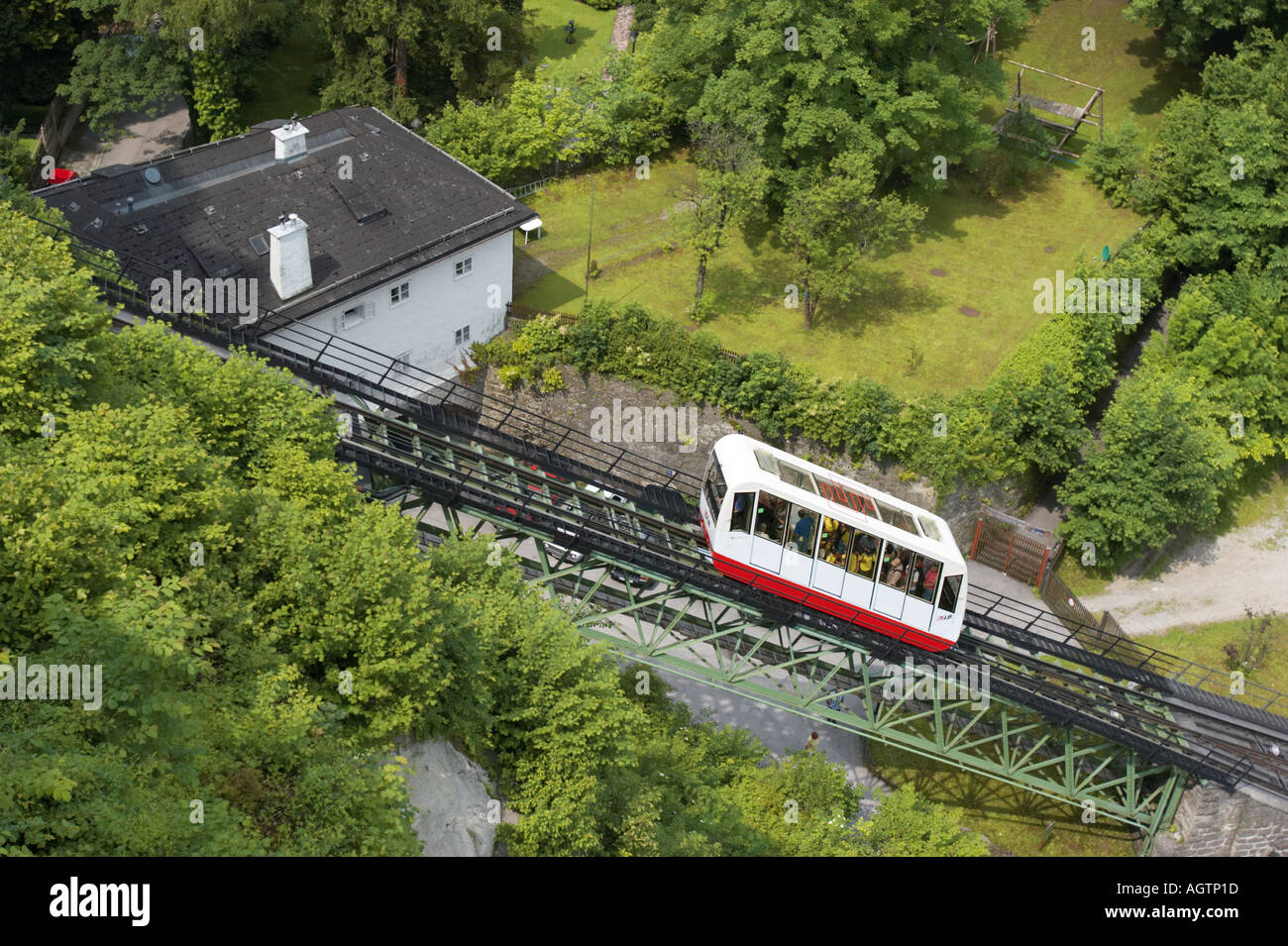 Funicular going down from Hohensalzburg Fortress. Salzburg, Austria ...