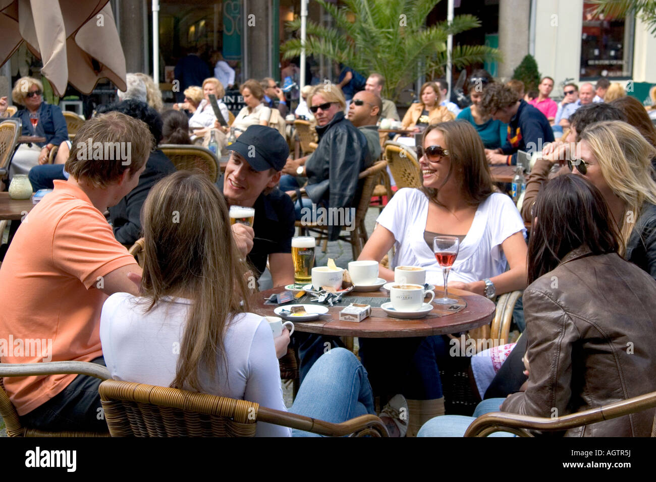 Dutch students drink coffee and beer at The Hague in the province of ...