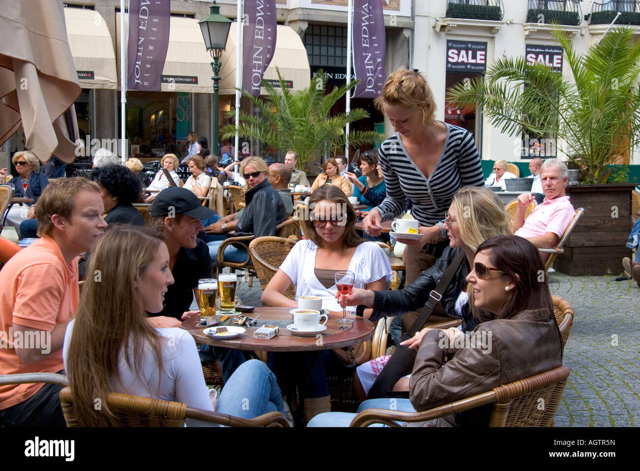 Dutch students drink coffee and beer at The Hague in the province of ...