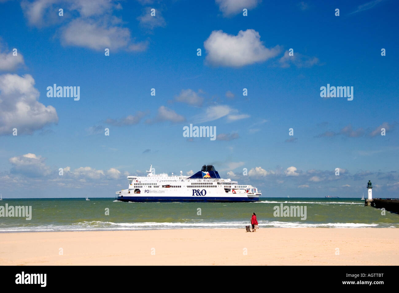 Ferry boat in the Strait of Dover in the English Channel at Calais in ...