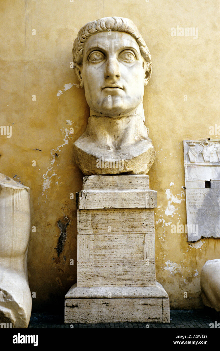 Rome. Italy. Remains of the huge 4th C AD statue of Roman Emperor ...