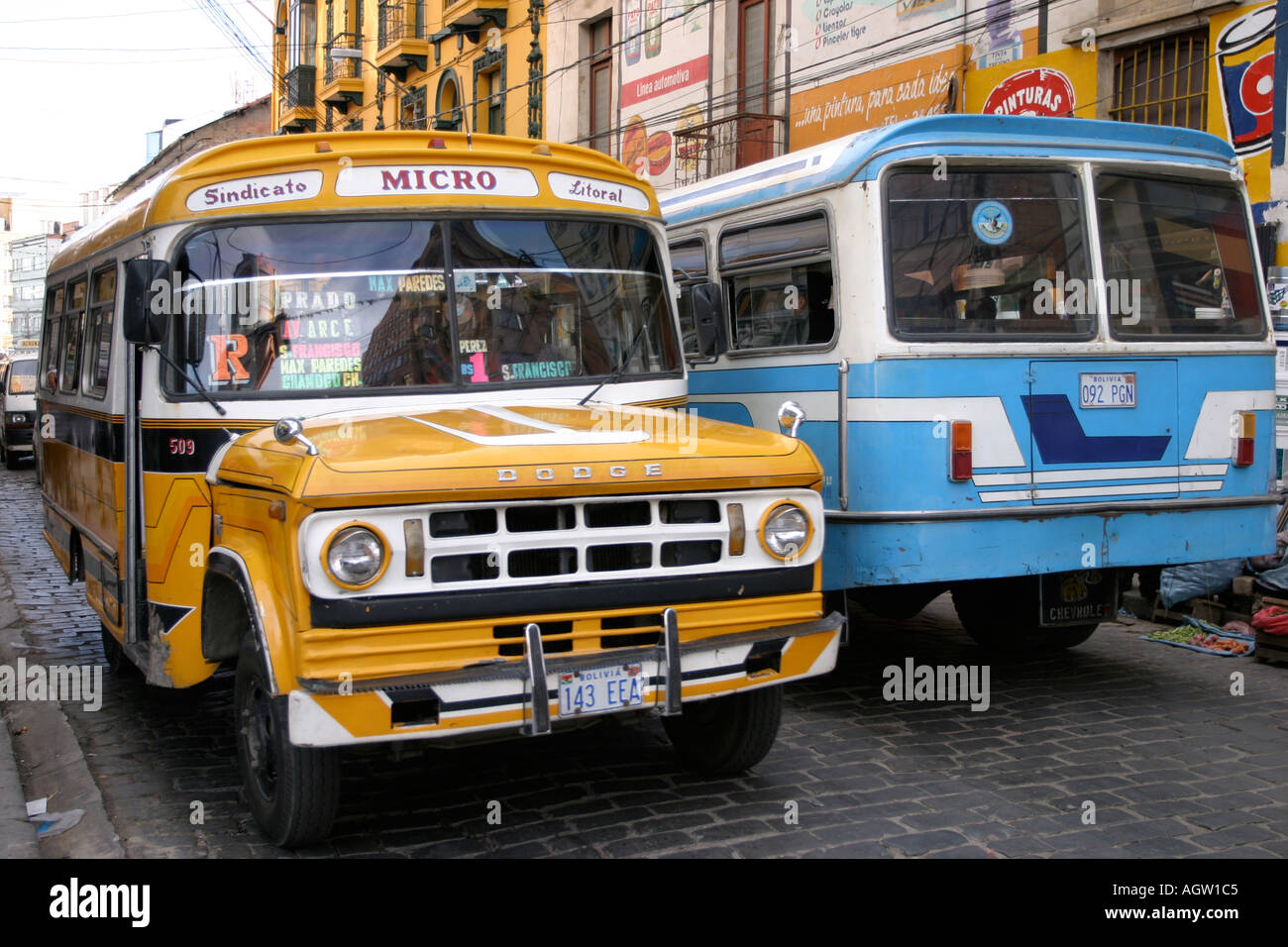 Public buses in the street La Paz Bolivia Stock Photo - Alamy