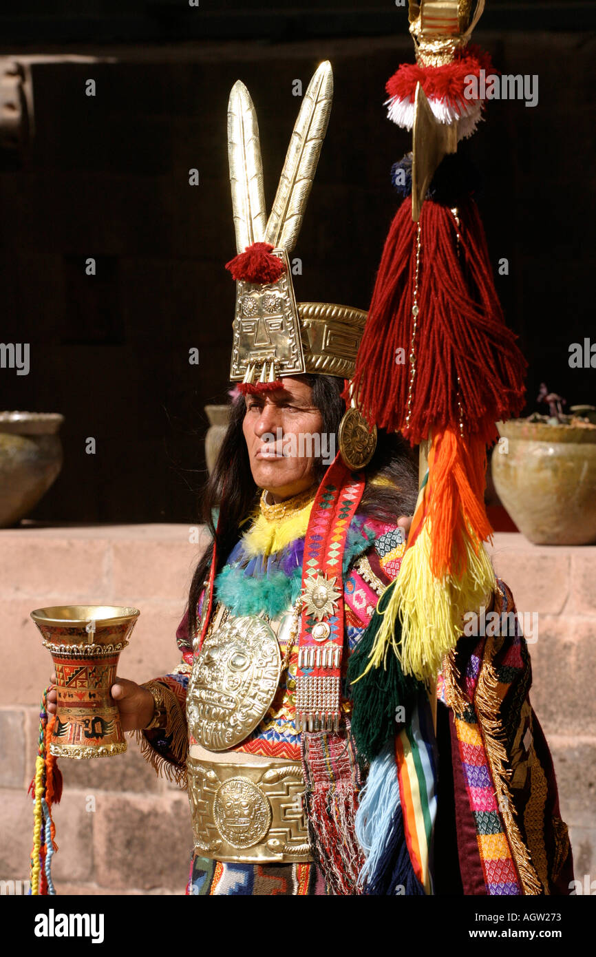 Man in traditional Incan dress at the Coricancha Iglesia Santa Domingo ...