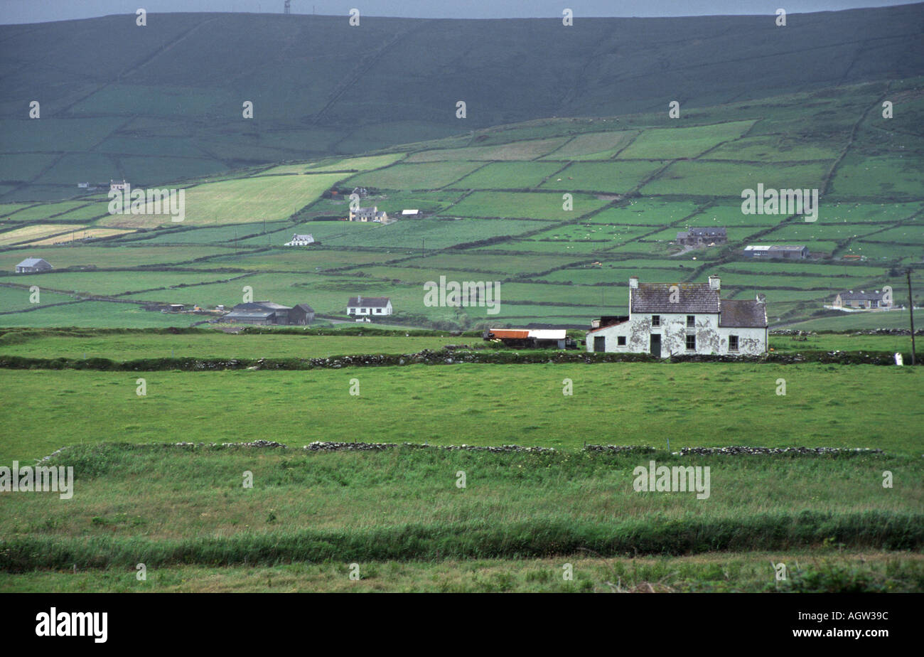 Typical Green Irish Landscape with Old Cottages in West Ireland Stock ...