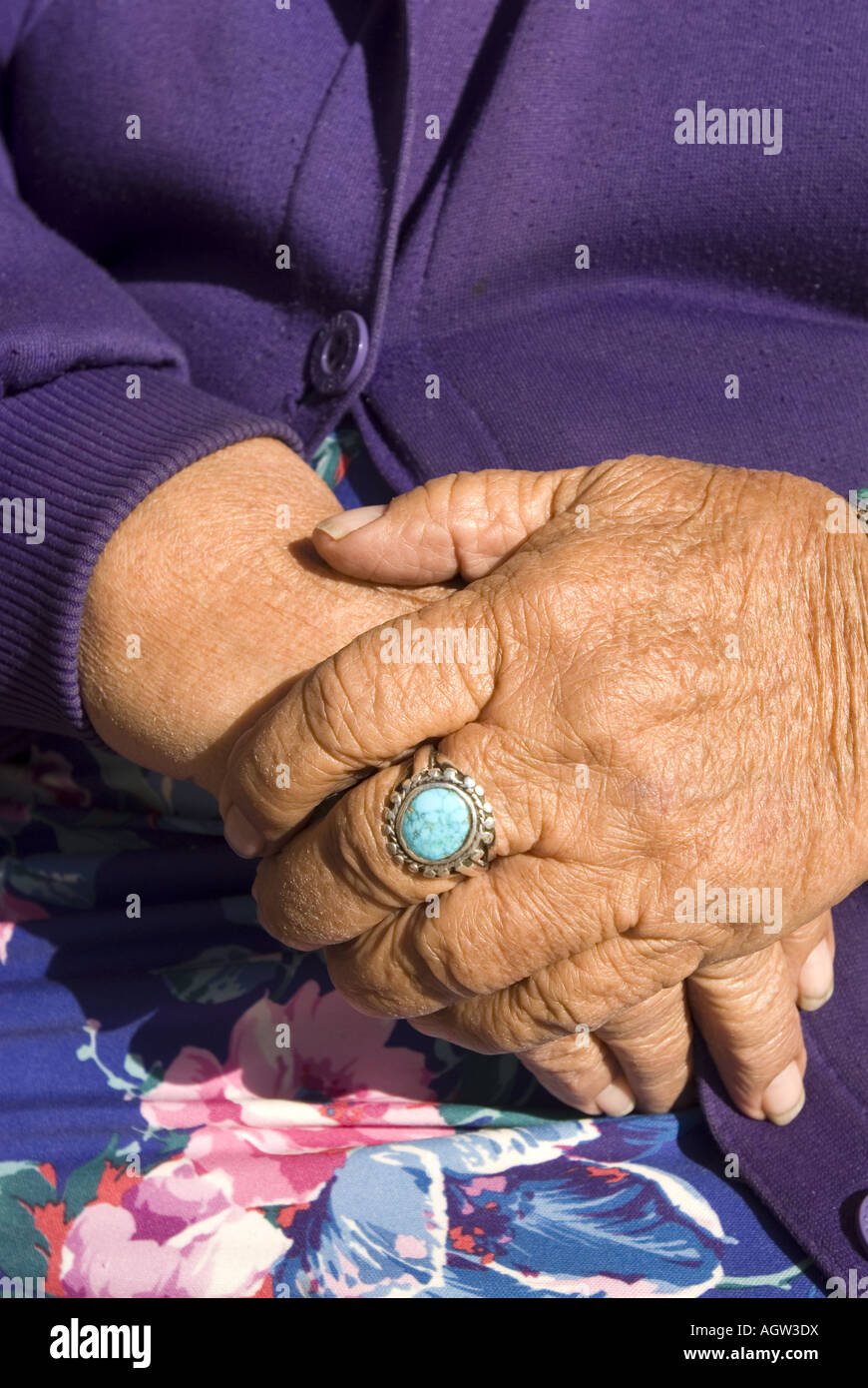 Hands of an old Native American woman with turquoise ring Taos New ...