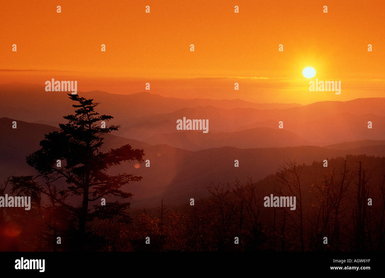 Sunset over Great Smoky Mountains Stock Photo - Alamy