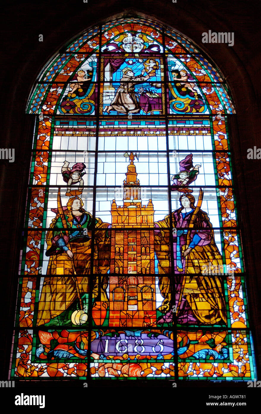 Stained Glass Window within Seville Cathedral, Seville, Andalusia ...