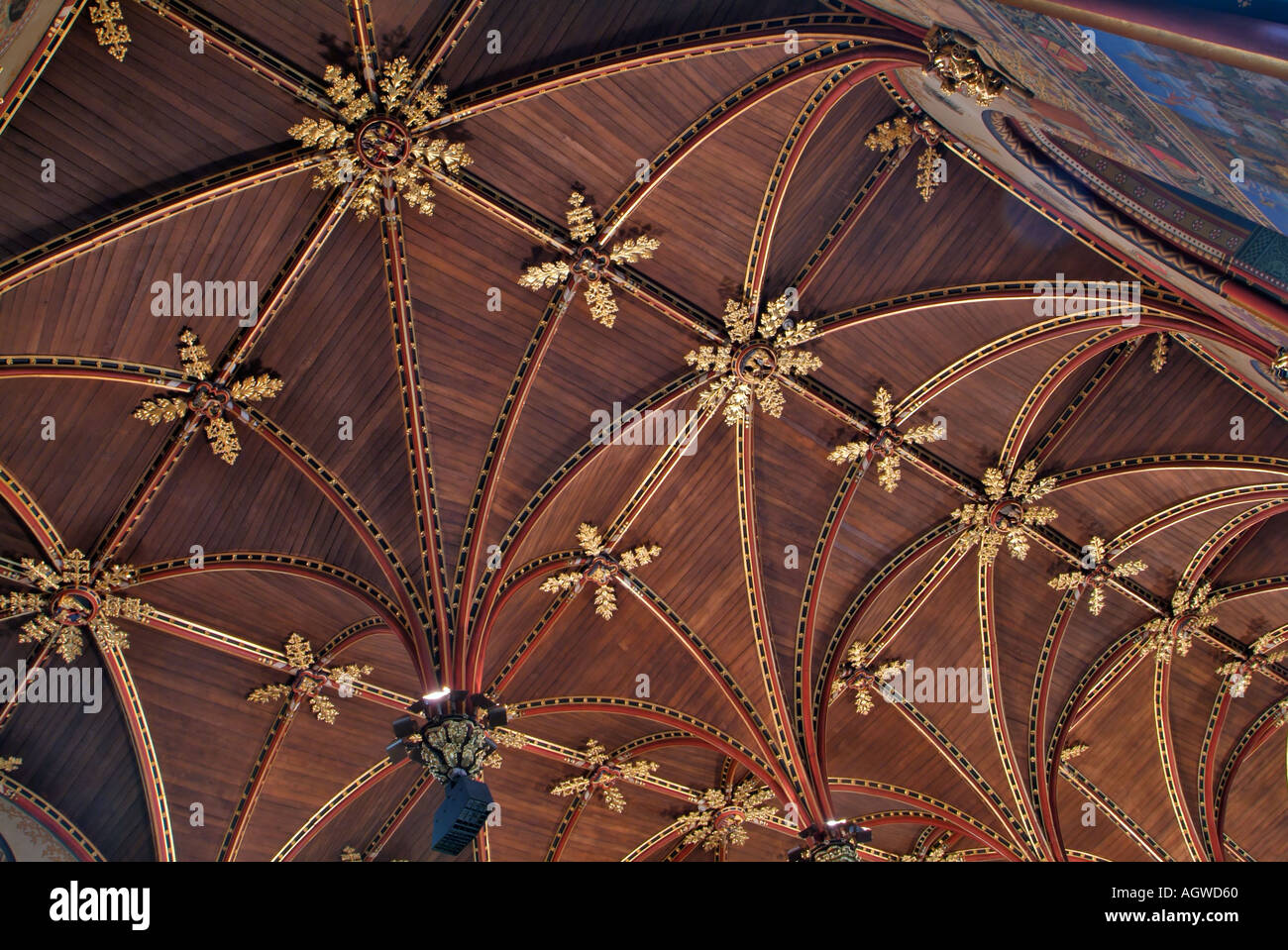 Ornate roof Gothic Hall in the Stadhuis Town Hall Burg square Bruges ...