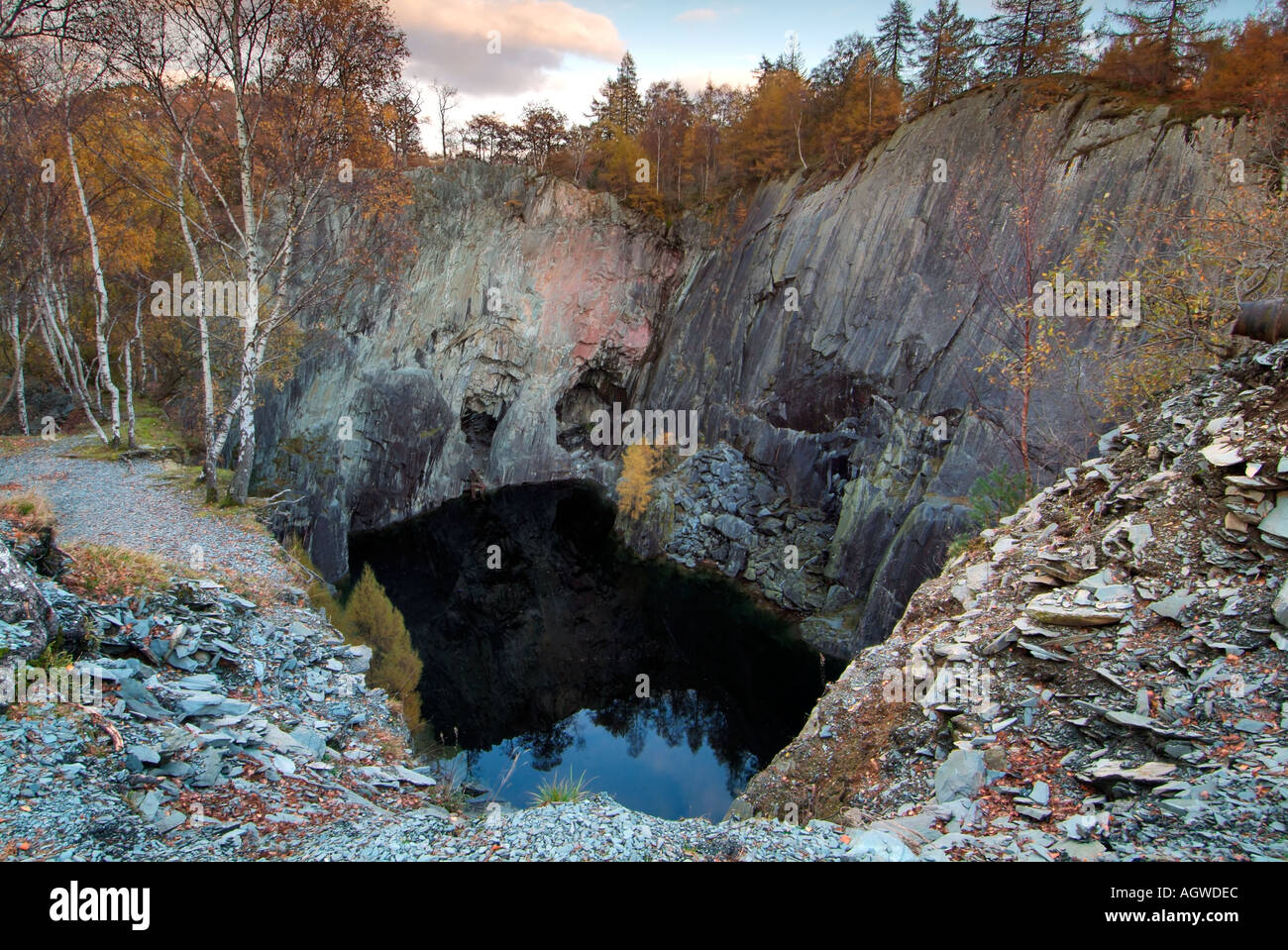 Hodge Close slate quarry disused near Consiton Lake District England ...