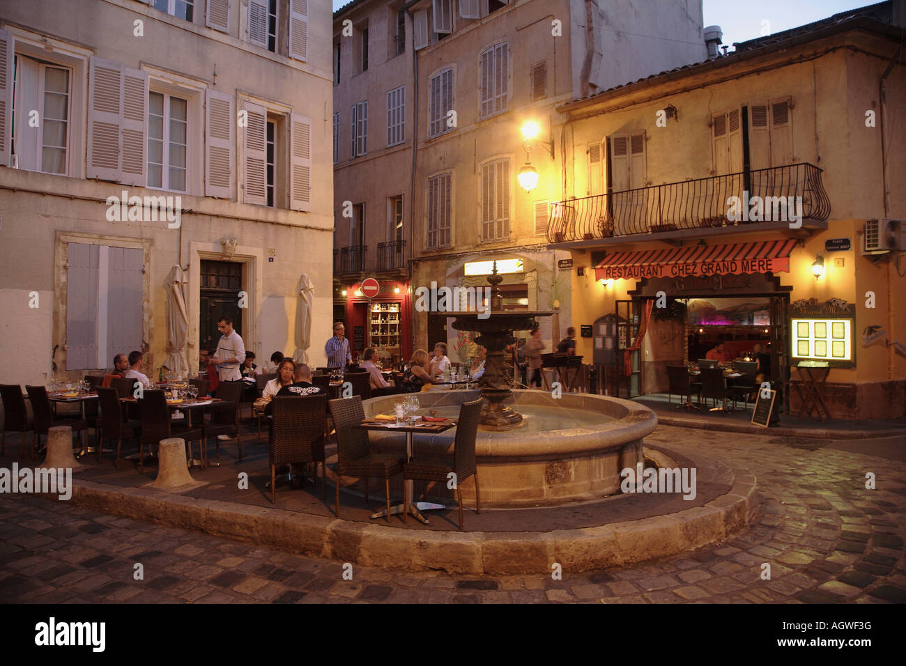 France Provence Aix en Provence night street scene restaurant people ...