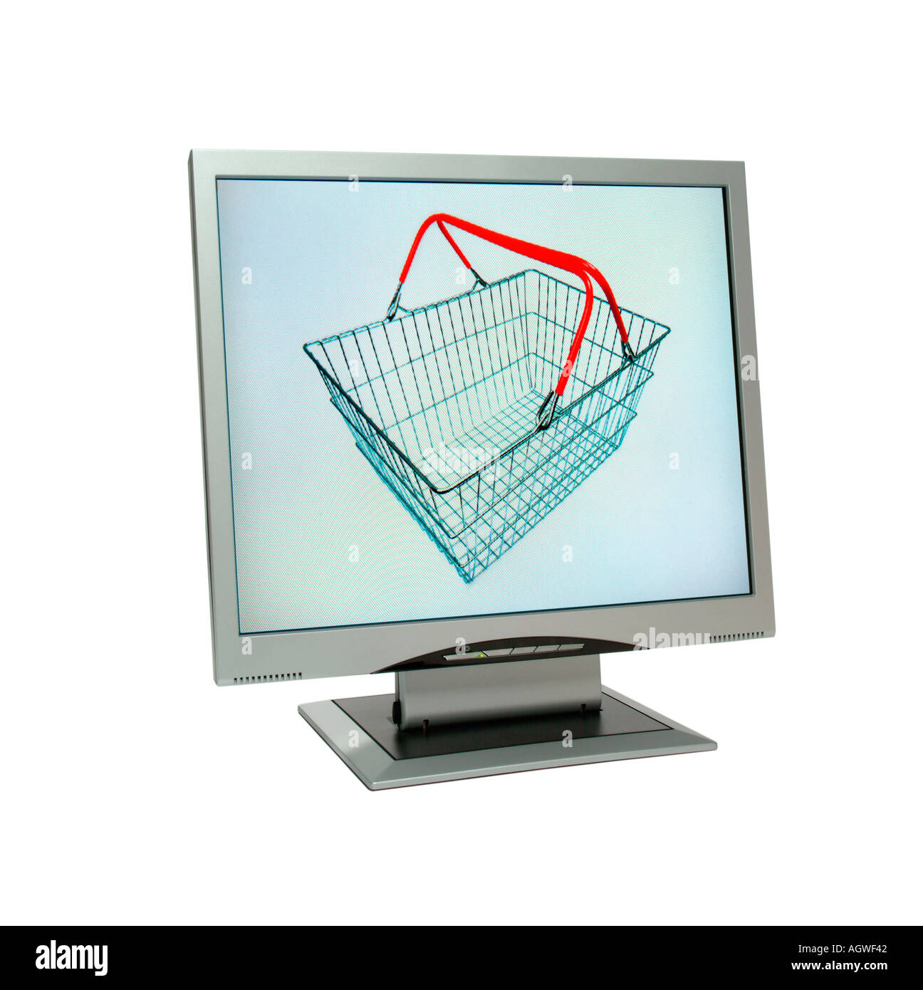 Flat computer screen with shopping basket Stock Photo - Alamy