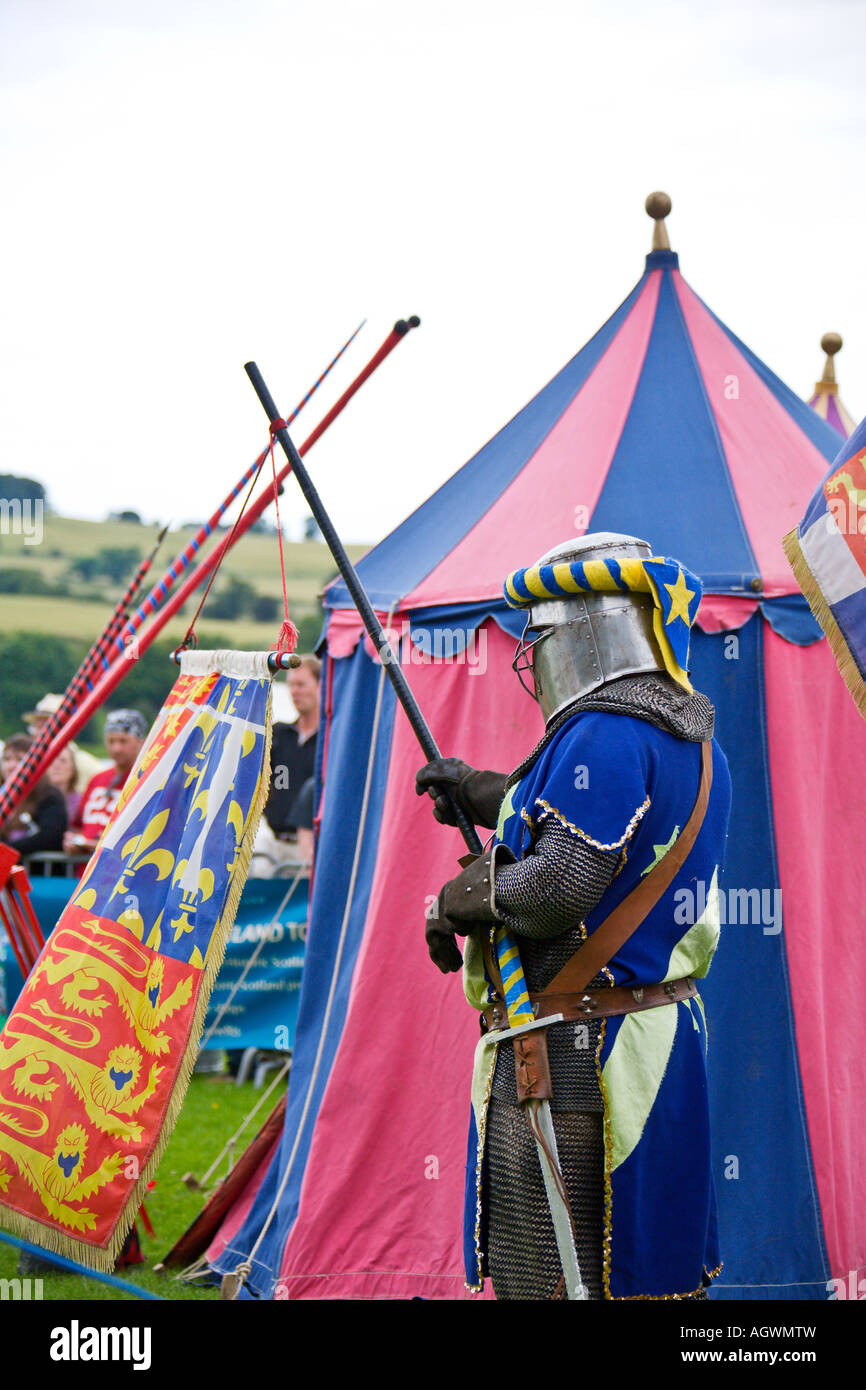 Medieval knight holding lance during reenactment tournament Stock Photo ...