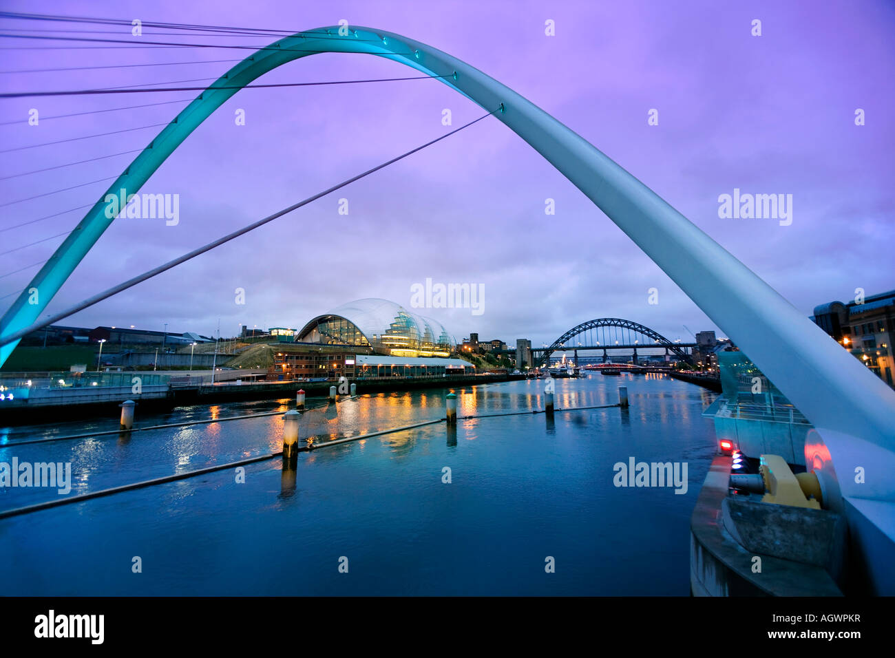The Gateshead Millennium Bridge Over The River Tyne, With View Of The ...