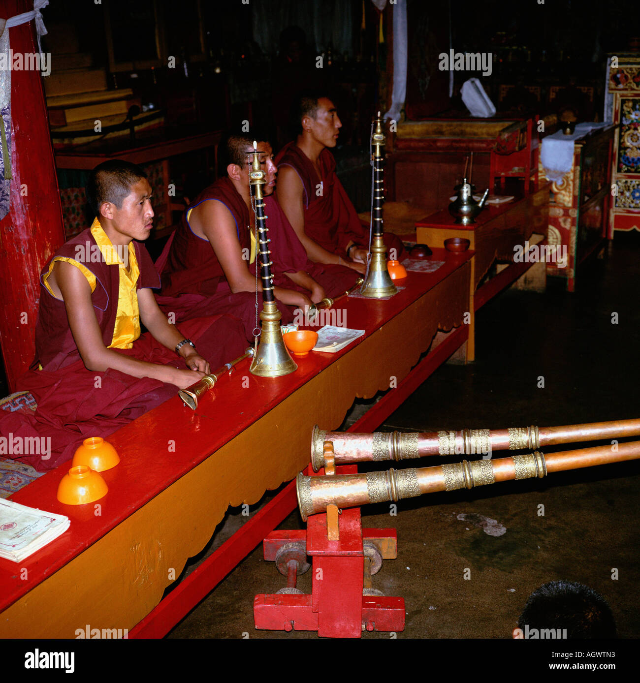 Monks with wind instruments hi-res stock photography and images - Alamy