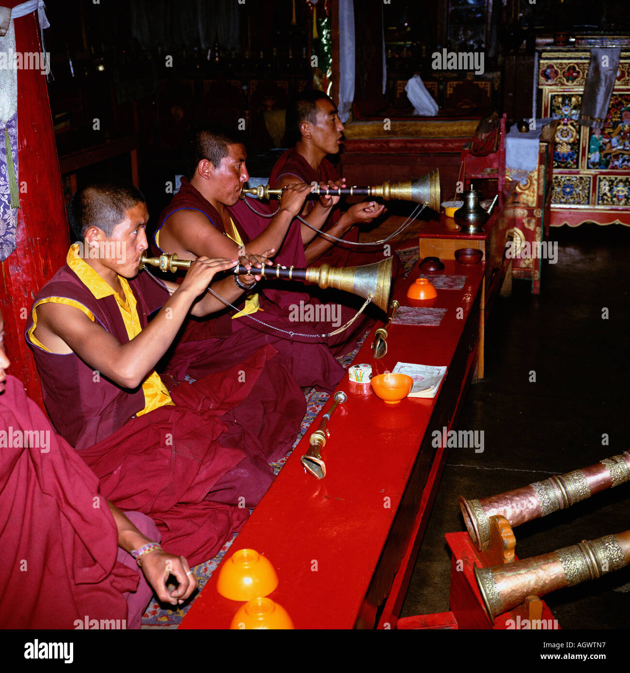 Monks with wind instruments hi-res stock photography and images - Alamy