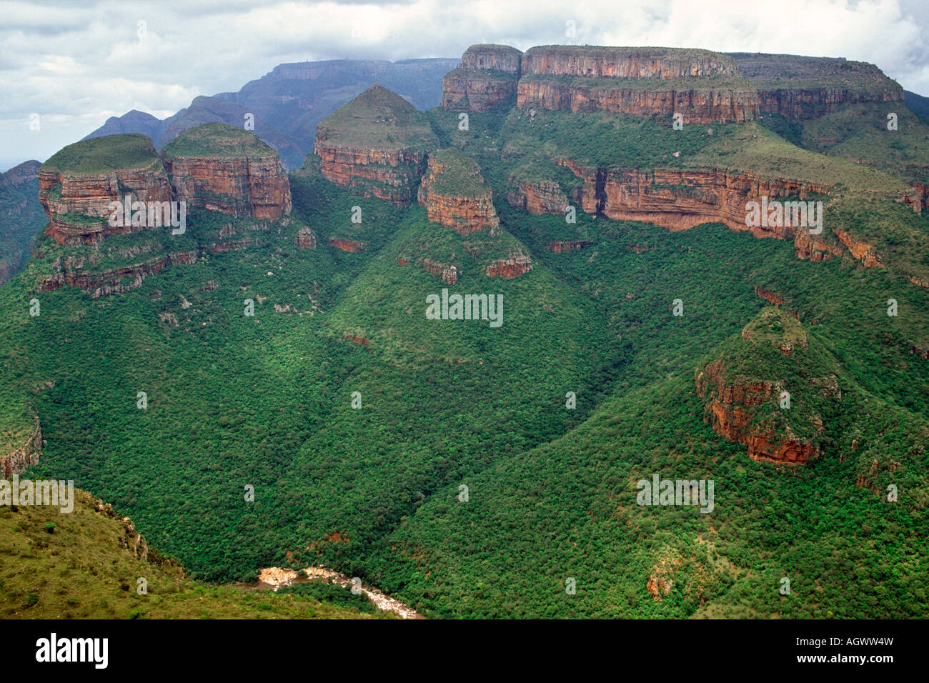 The 'Drie Rondavels' (3 rondavels) formation in the mountains of the ...