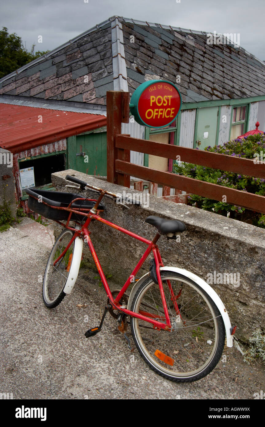 postman bicycle outside the post office on the isle of iona in the ...
