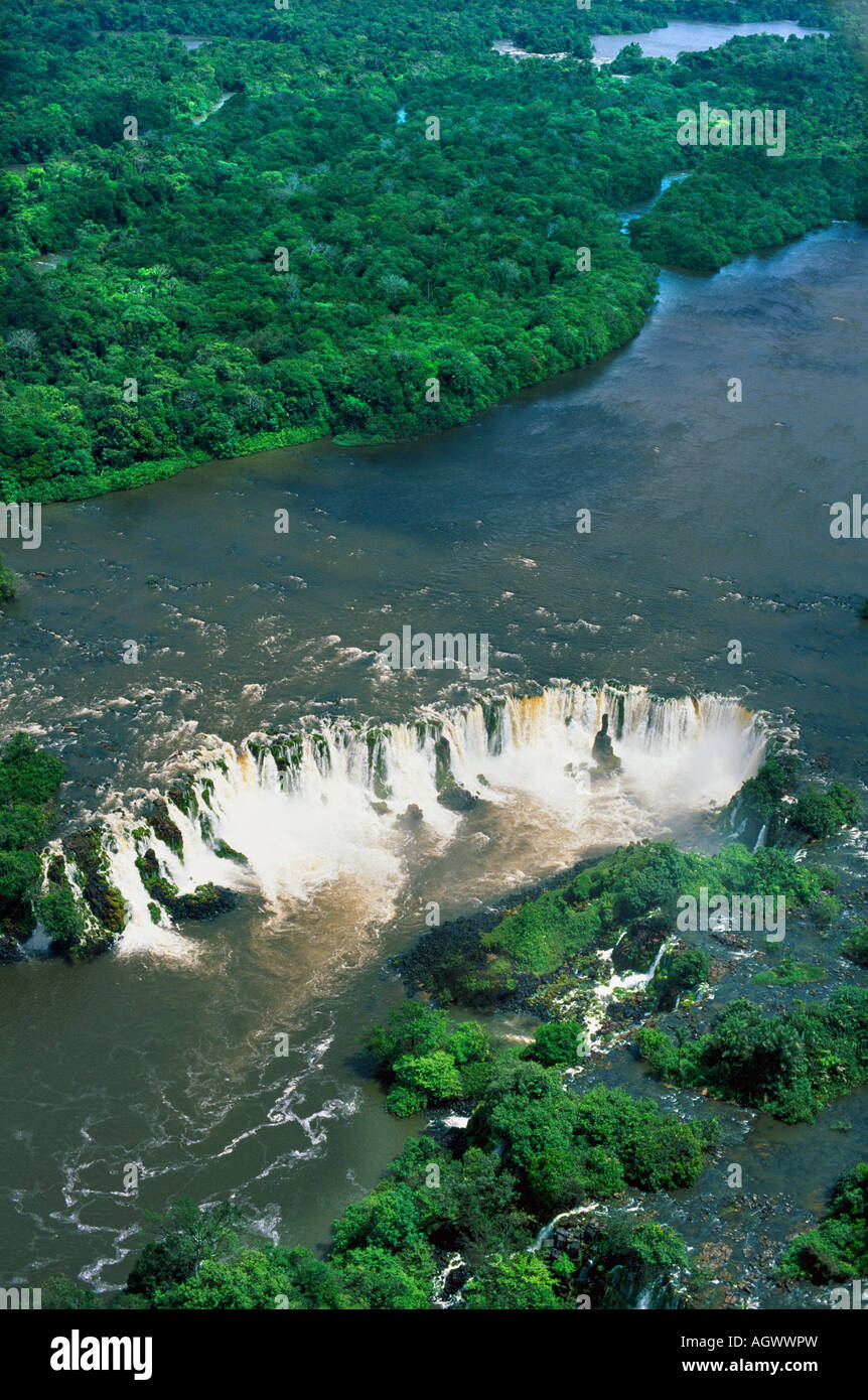 Aerial view of Santo Antonio waterfall in rainforest on Jari River ...