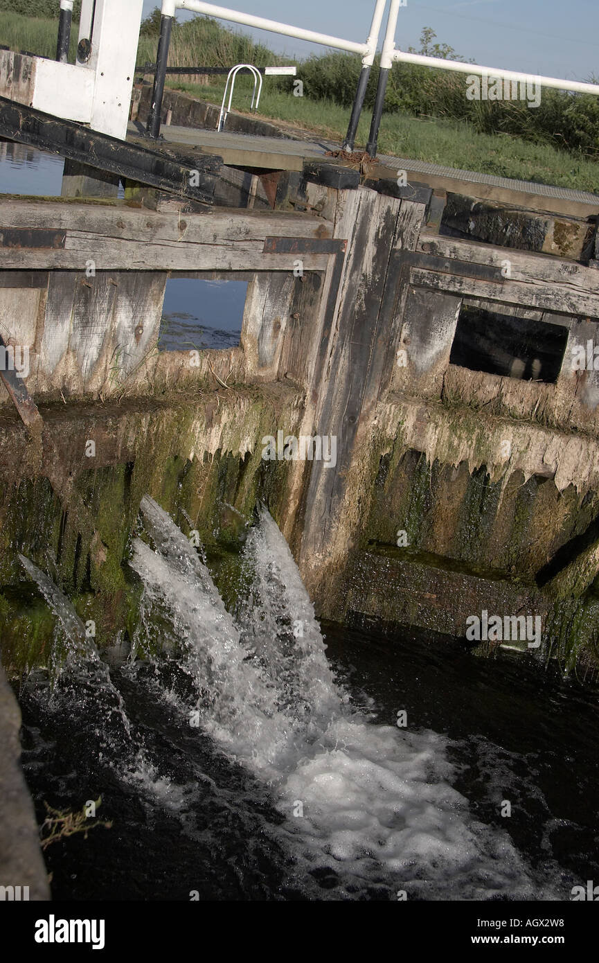 Leaking old lock gates on the Pocklington Canal East Yorkshire England ...