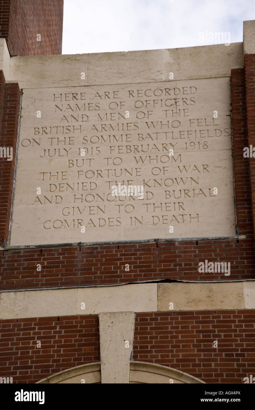Inscription at the Thiepval Memorial commemorating the 1916 Anglo ...