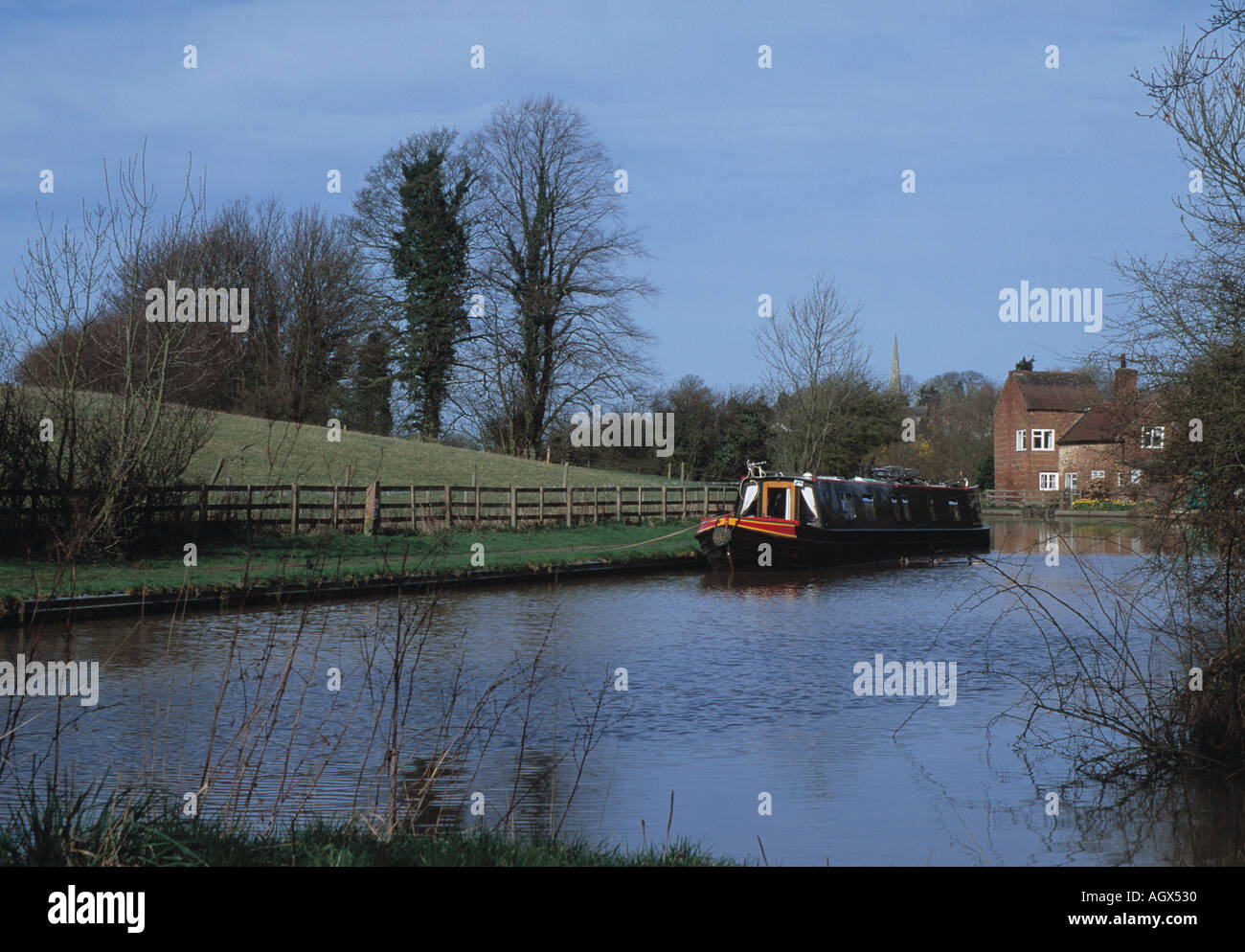 Canal barge moored at Braunston Northamptonshire England on the Oxford ...