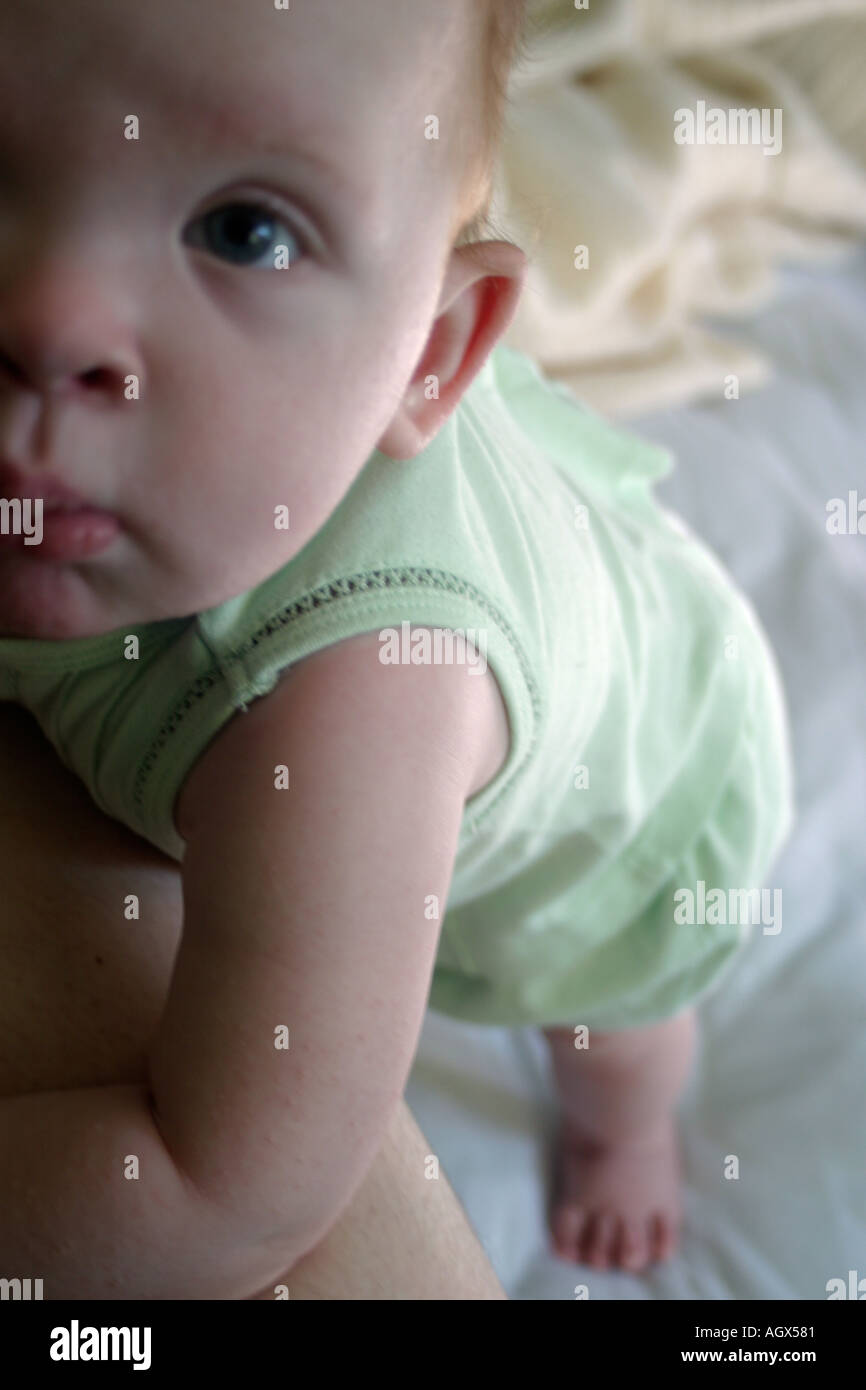 14 month old baby in green outfit Stock Photo - Alamy