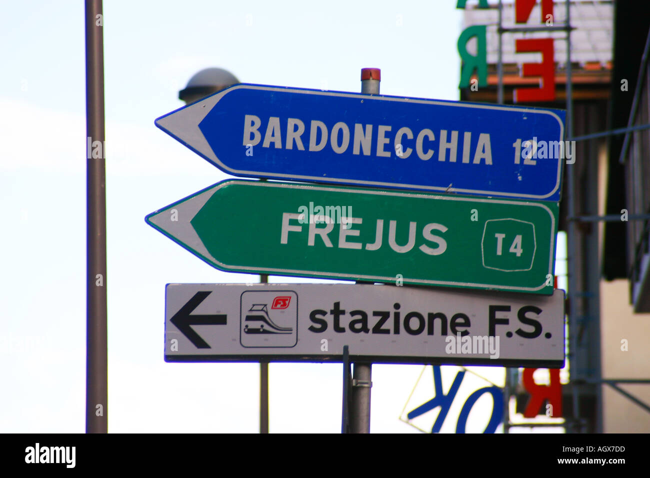 Road sign to Bardonecchia Frejus and Oulx train station Oulx Italy ...