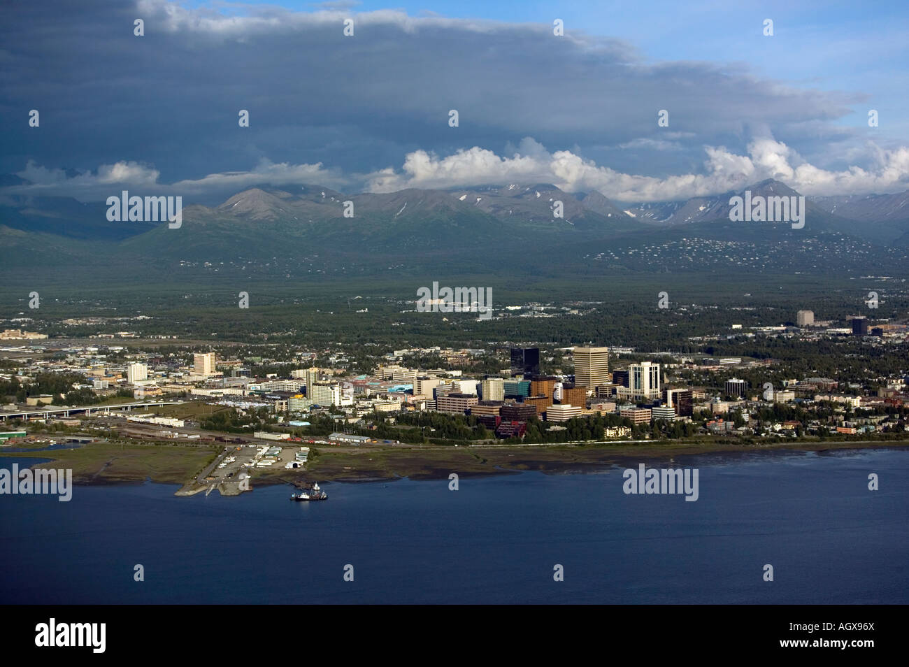 aerial above Anchorage, Alaska from the Cook Inlet Stock Photo - Alamy