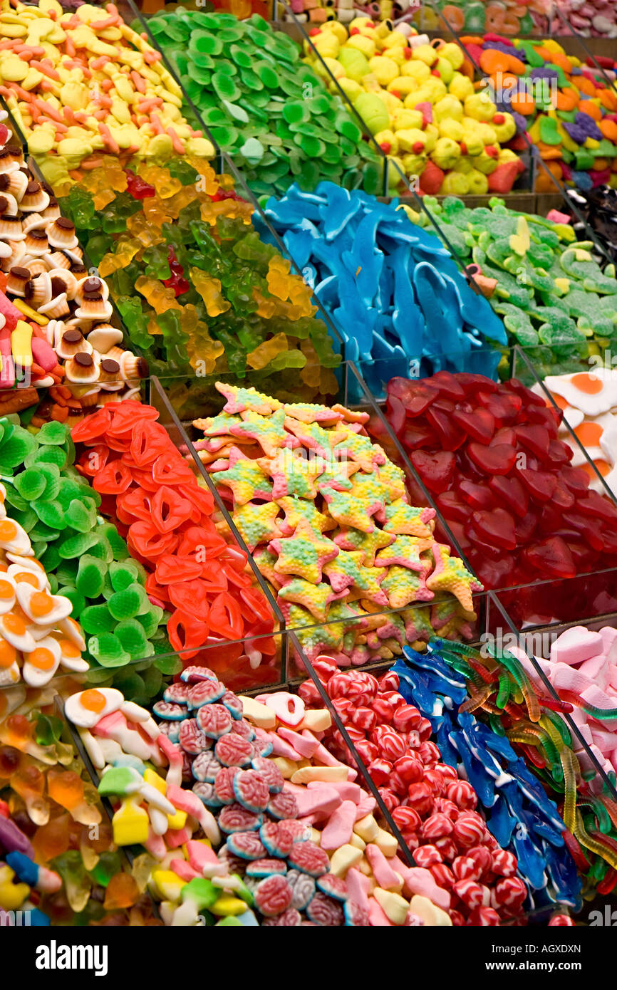 sweets market stall in Barcelona Stock Photo - Alamy