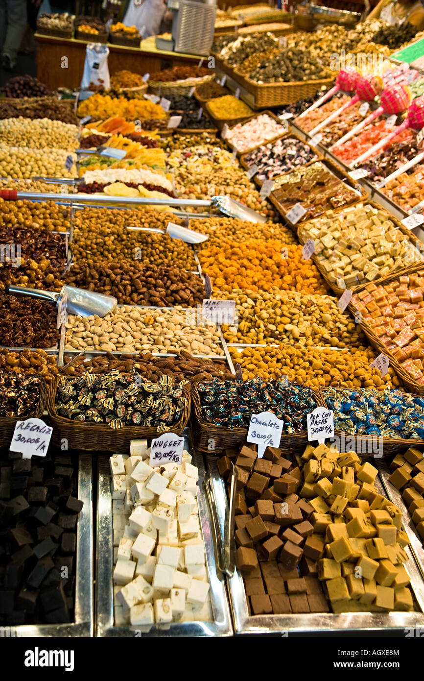 sweets market stall in Barcelona Stock Photo - Alamy
