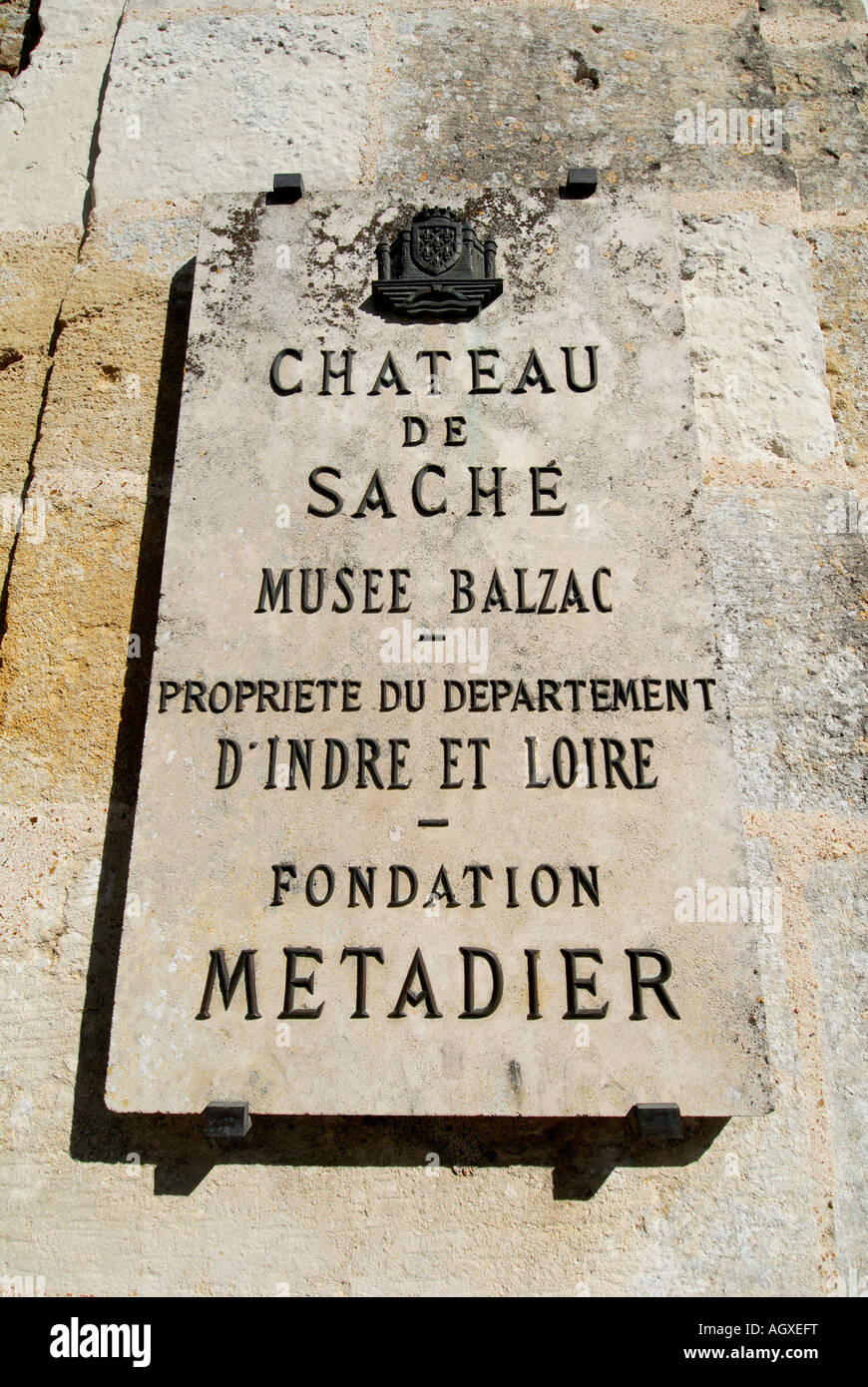 Plaque at entrance to Musée Balzac, Chateau de Saché, Touraine, France ...