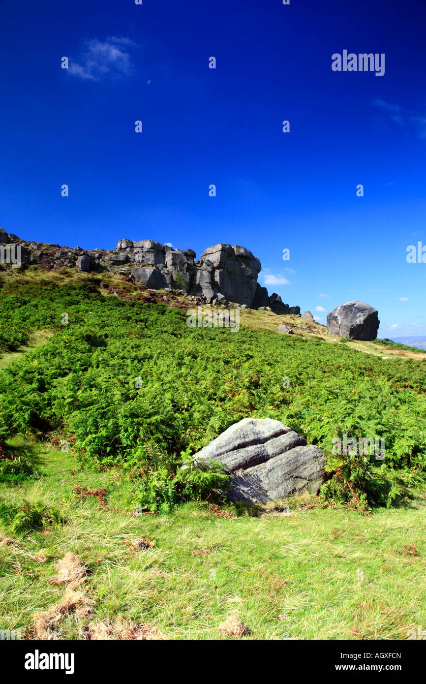 Cow and Calf rocks, Ilkley Moor, Ilkley, West Yorkshire, England, UK ...