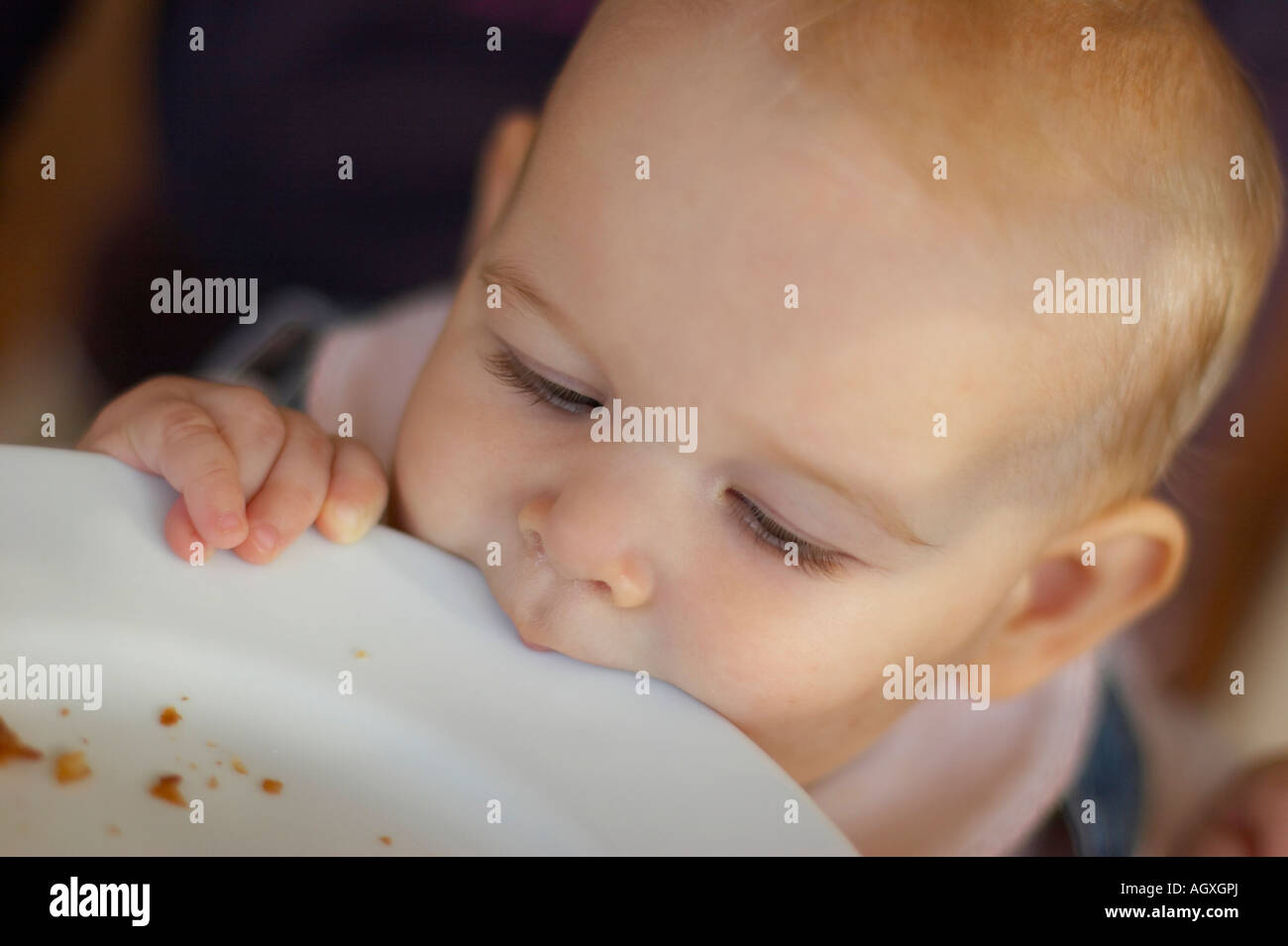 baby biting plate Stock Photo - Alamy