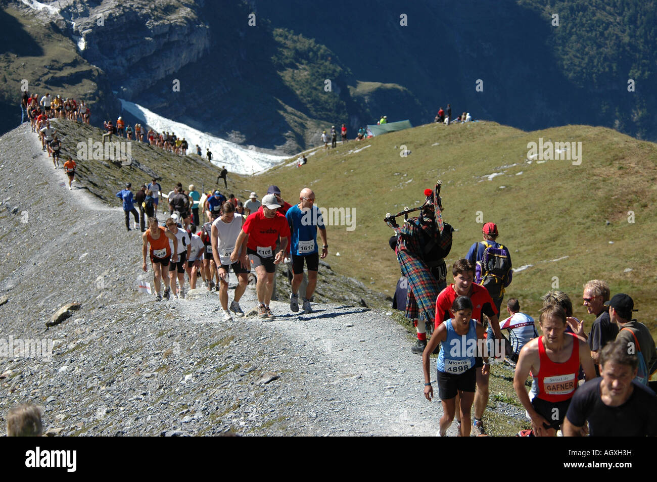 Juingfrau Marathon mountain runner race , Runners at moraine near ...