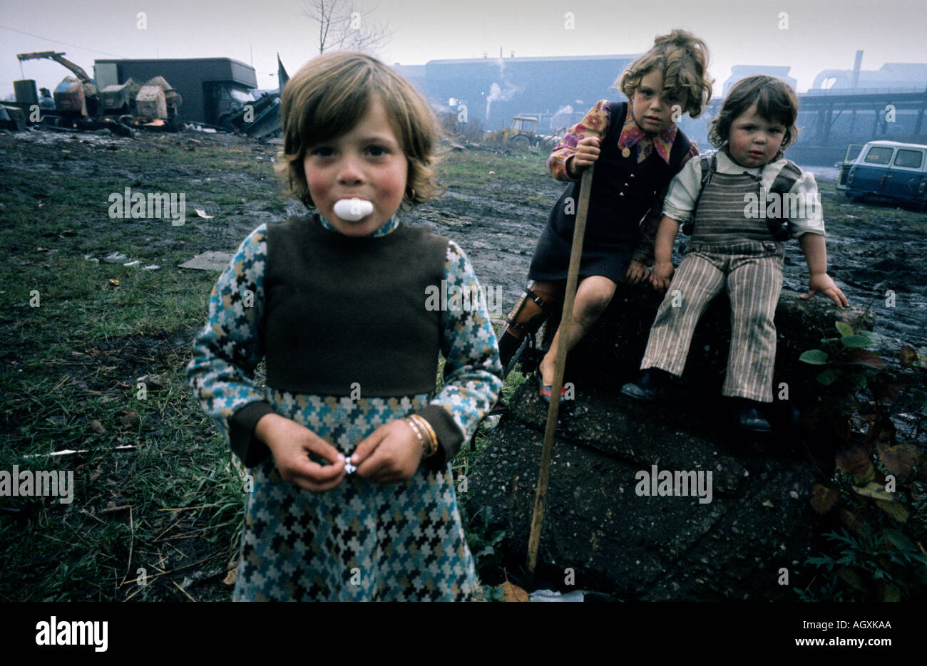 Gypsy Traveller children on waste land near Steel Works in Sheffield ...