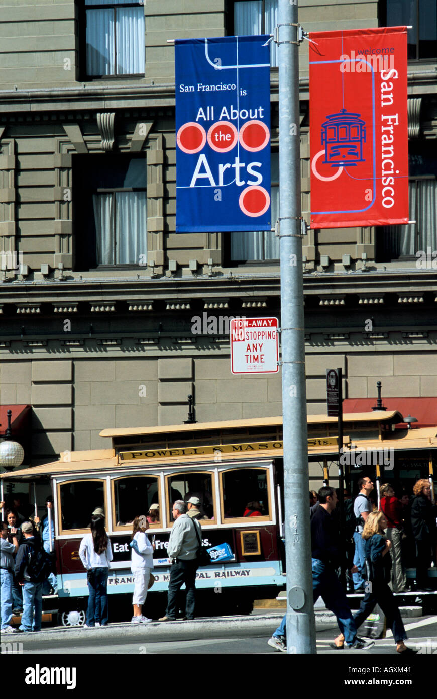 San Francisco, CA, USA, cable car on Powell Street at Union Square, St ...