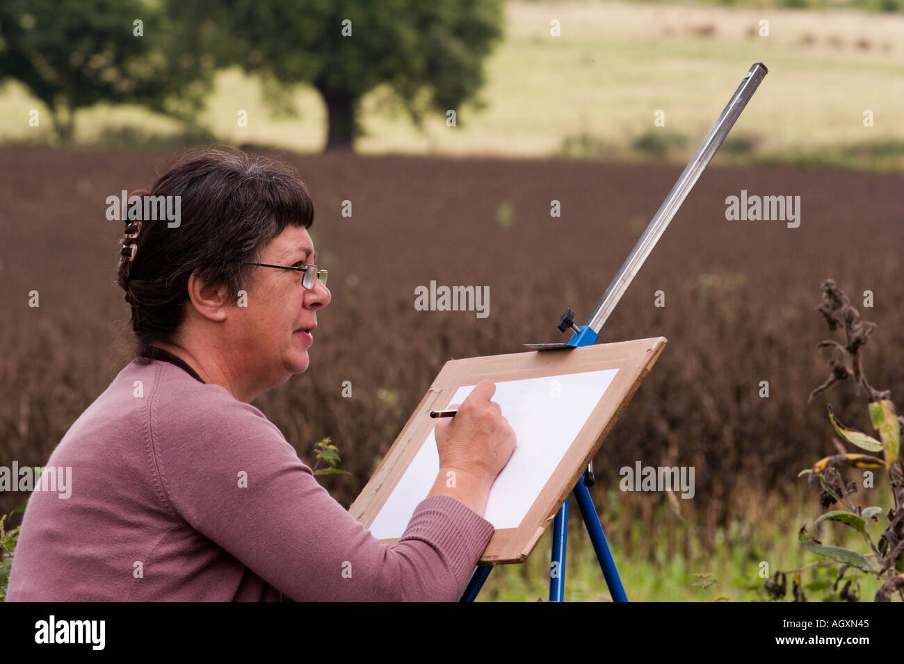 A female painter artist at Historic Flatford in Suffolk England Stock ...