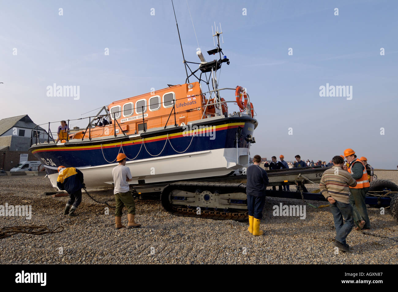 RNLI Lifeboat landing on the beach at Aldeburgh Suffolk Stock Photo - Alamy