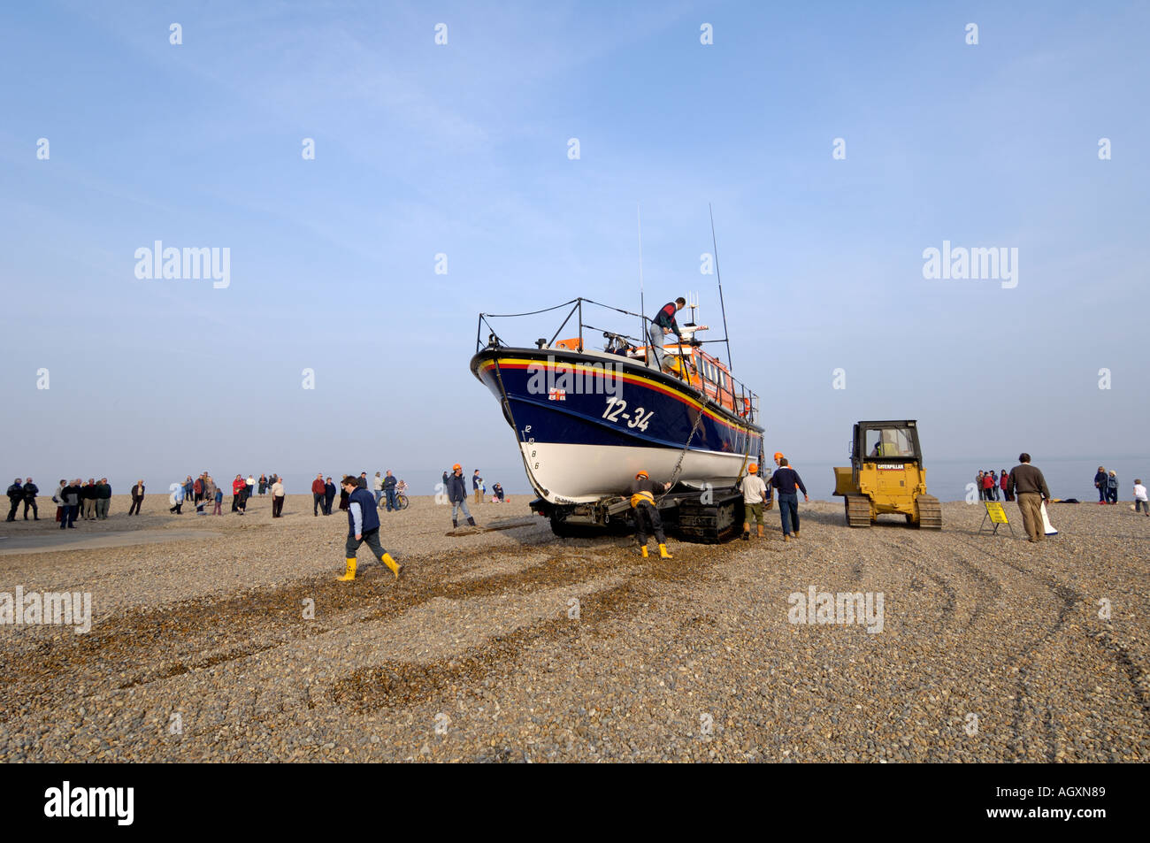 RNLI Lifeboat landing on the beach at Aldeburgh Suffolk Stock Photo - Alamy