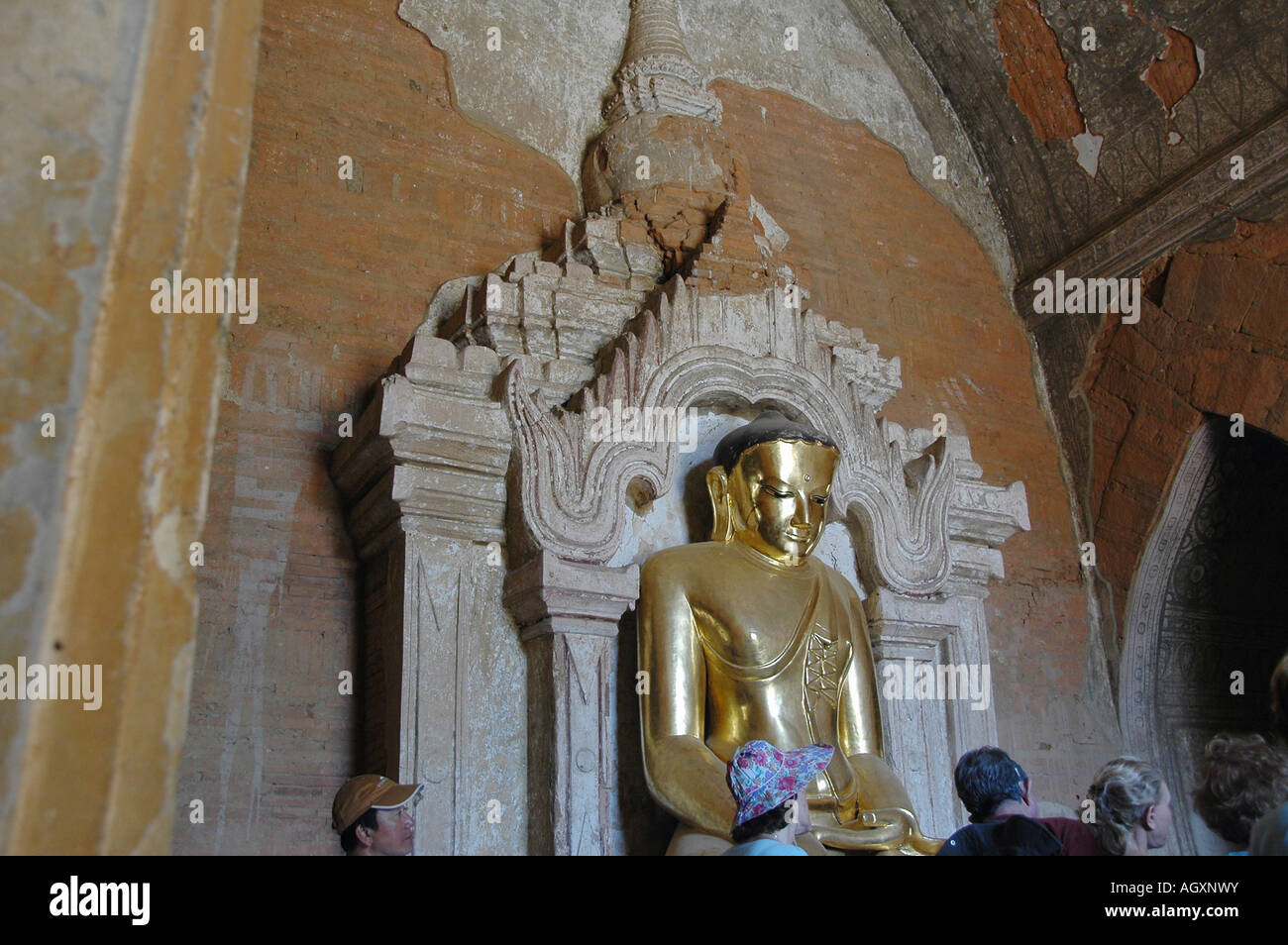 Myanmar Bagan Pagoda temple golden statue of a sitting Biuddah Stock ...