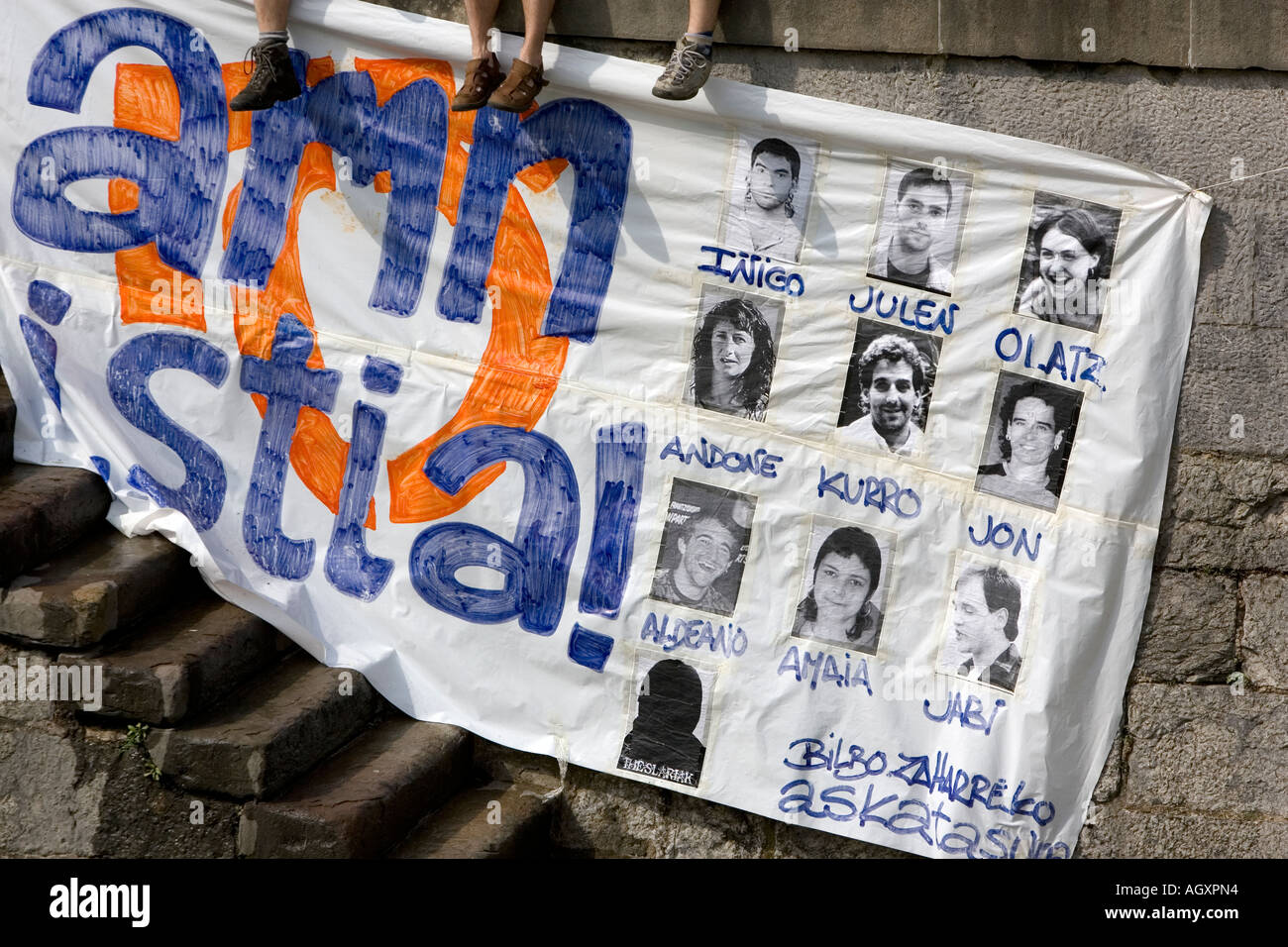 Basque independence protest banner in Euskara on wall Bilbao Pais Vasco ...