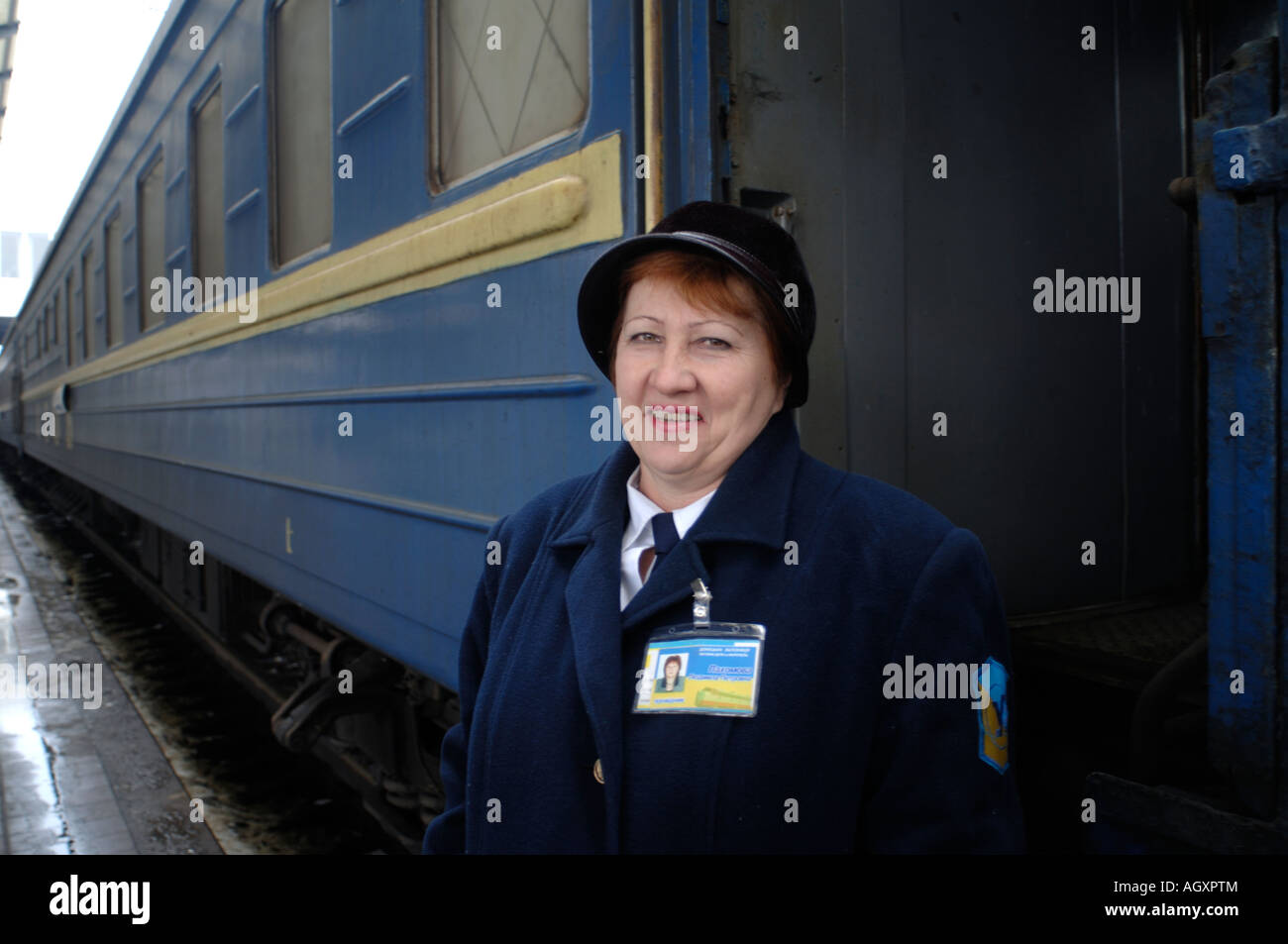 A Provodnistsa - a waggon attendant on the sleeping car of one of ...