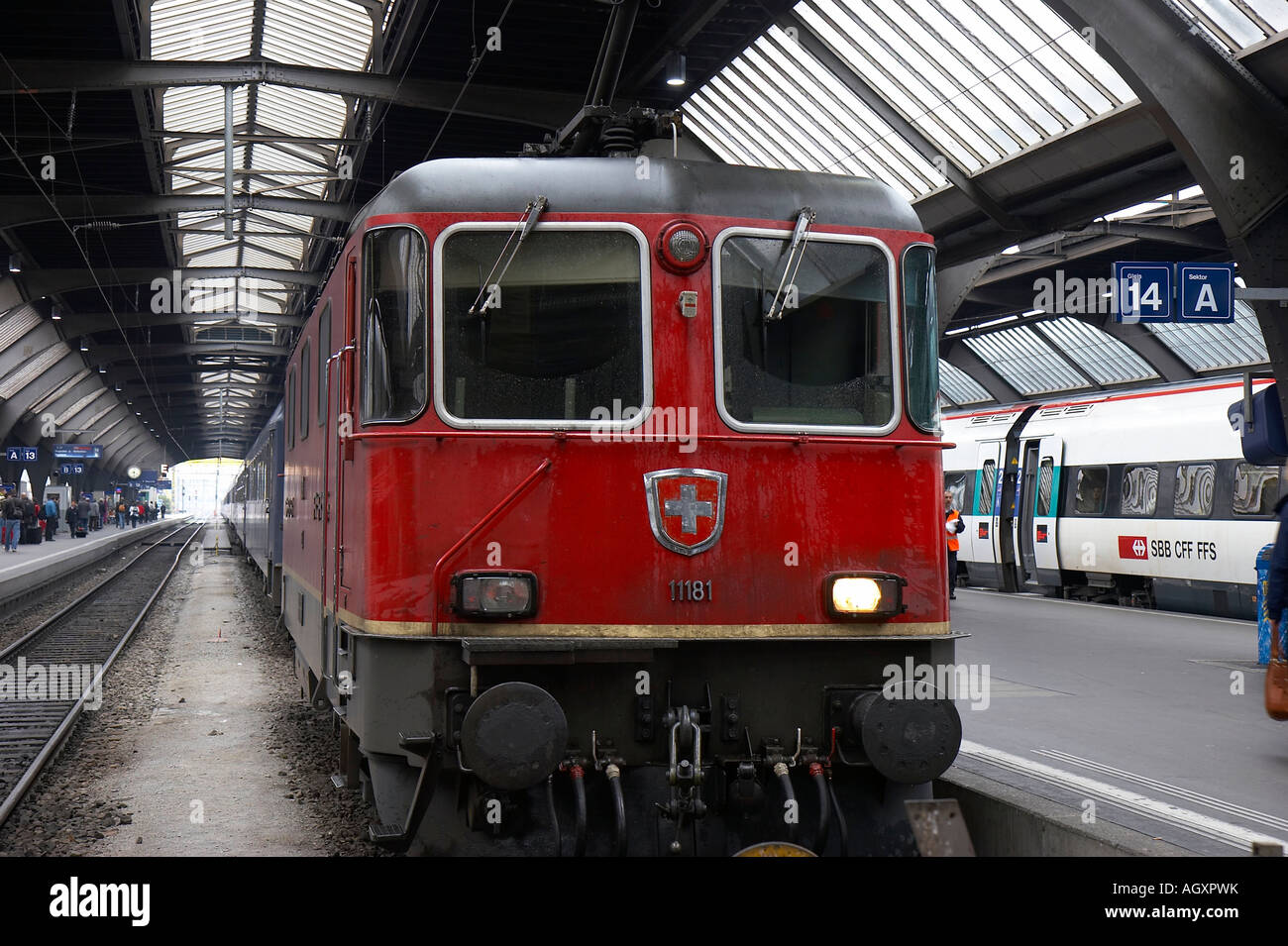 locomotive in train station Stock Photo - Alamy