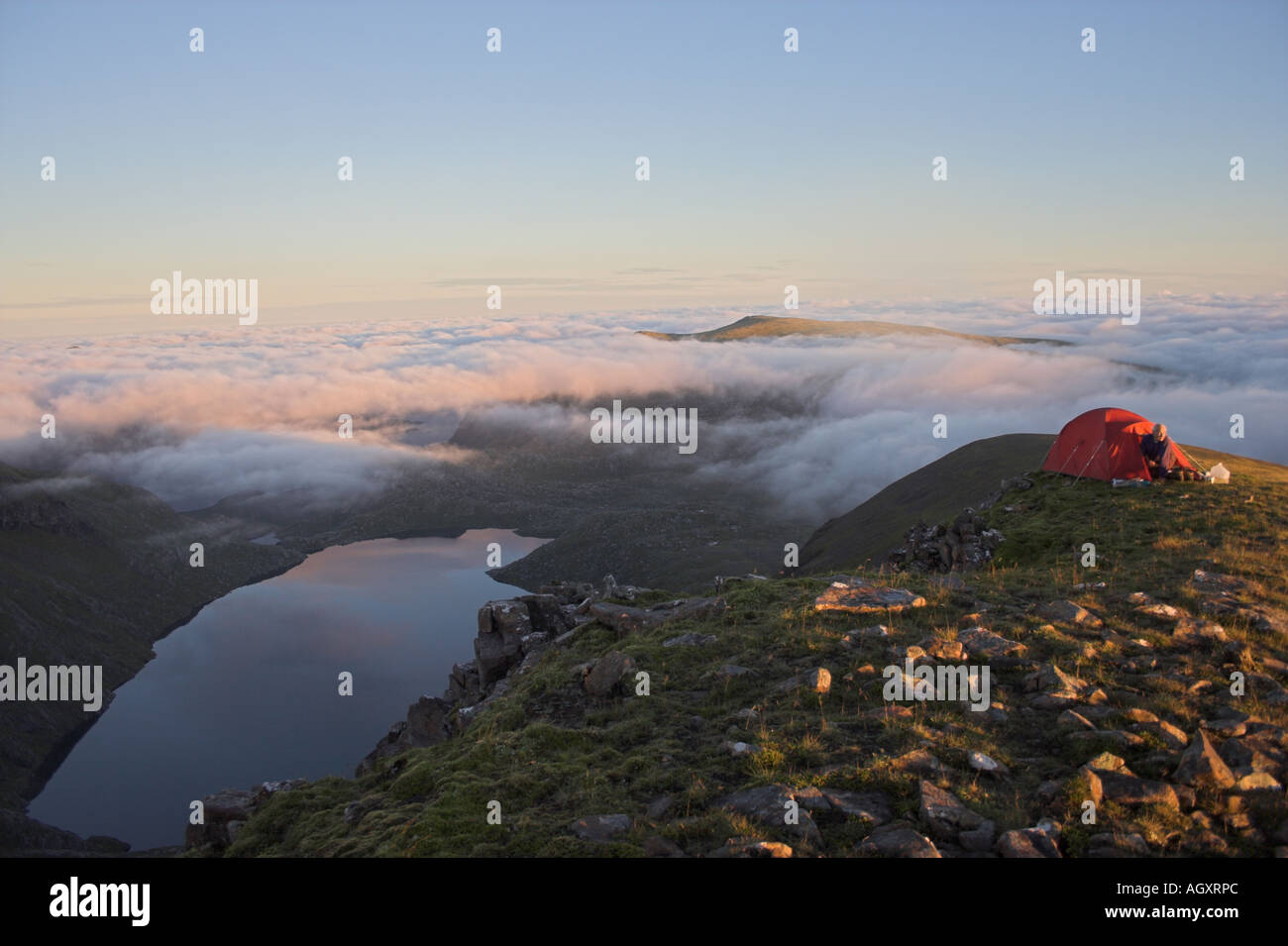 Mountain Sunrise and Cloud Inversion from Mountain Summit Campsite ...