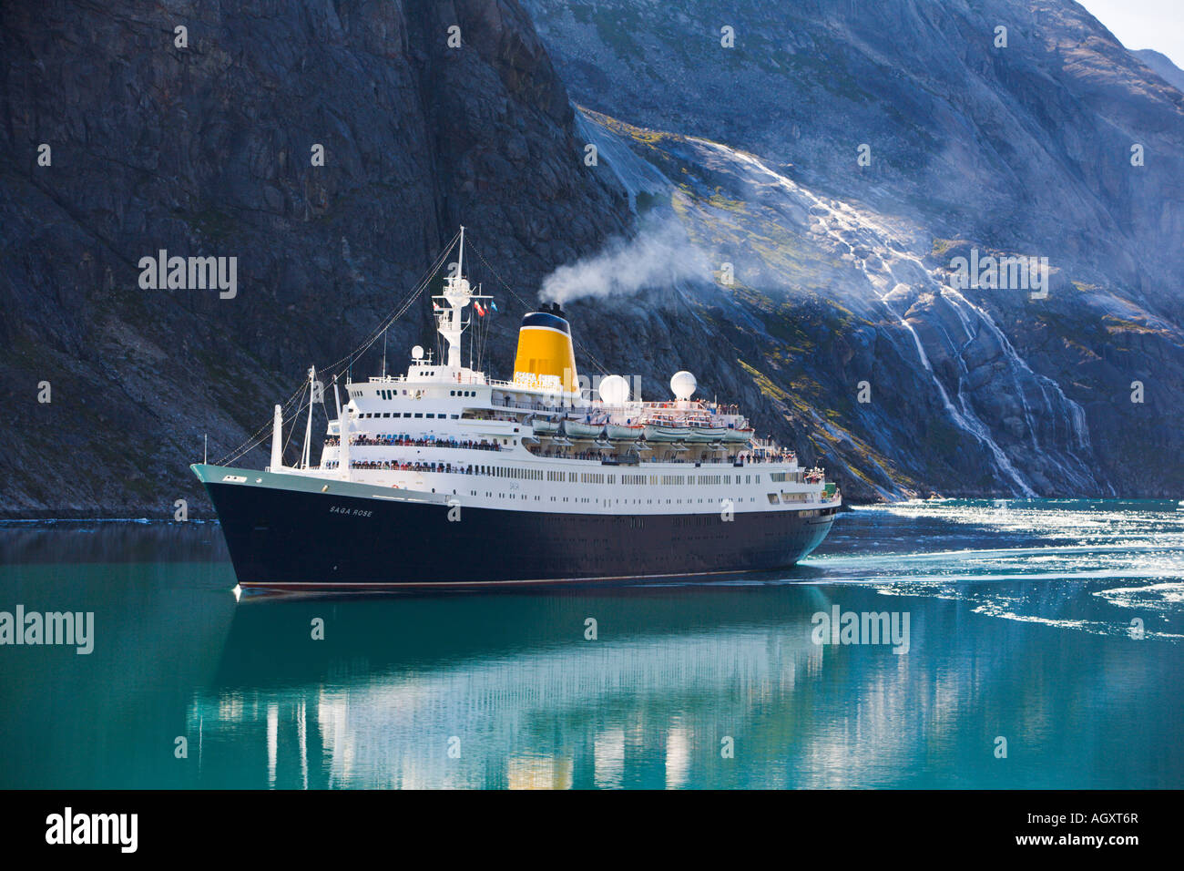 Cruise liner Saga Rose sails calm waters in Prins Christiansund fjord ...